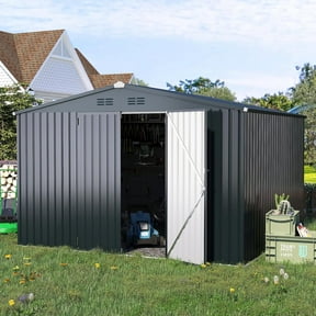 8x9 Galvanized Metal Shed w/Skylight - Outdoor Storage Shed for Garden ...