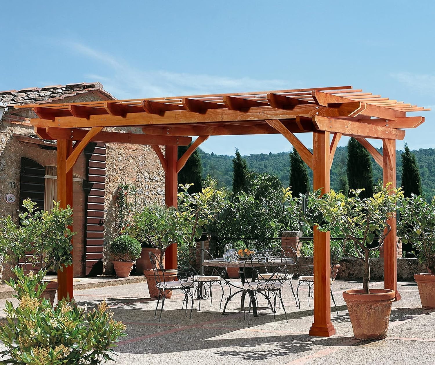 YODOLLA 12'x10' Outdoor Wood Pergola, Wooden Gazebo with Solid ...