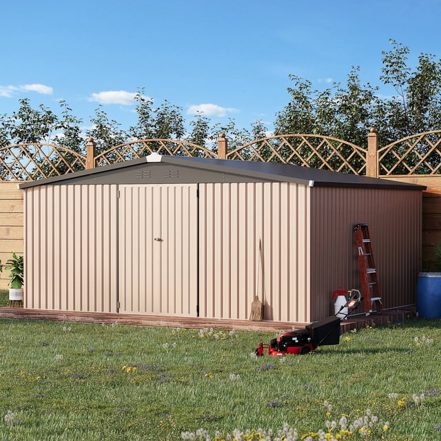 YODOLLA Aluminium Frame 14x12 ft Outdoor Storage Shed, Sliding Roof ...