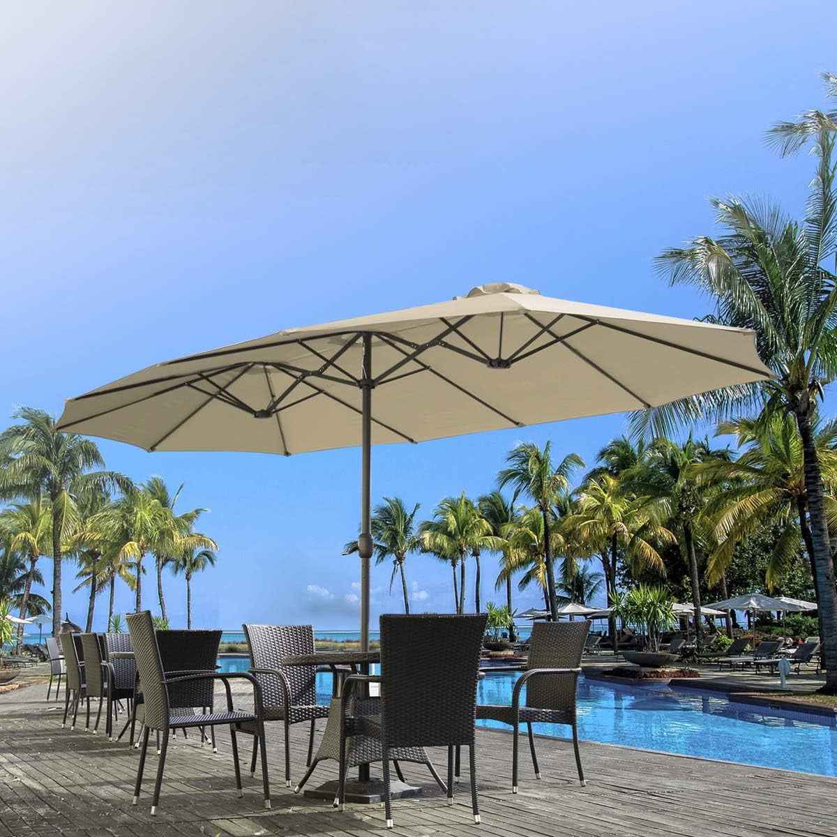 YODOLLA 15 Ft Patio Double Sided Umbrella Large Outdoor Umbrella ...