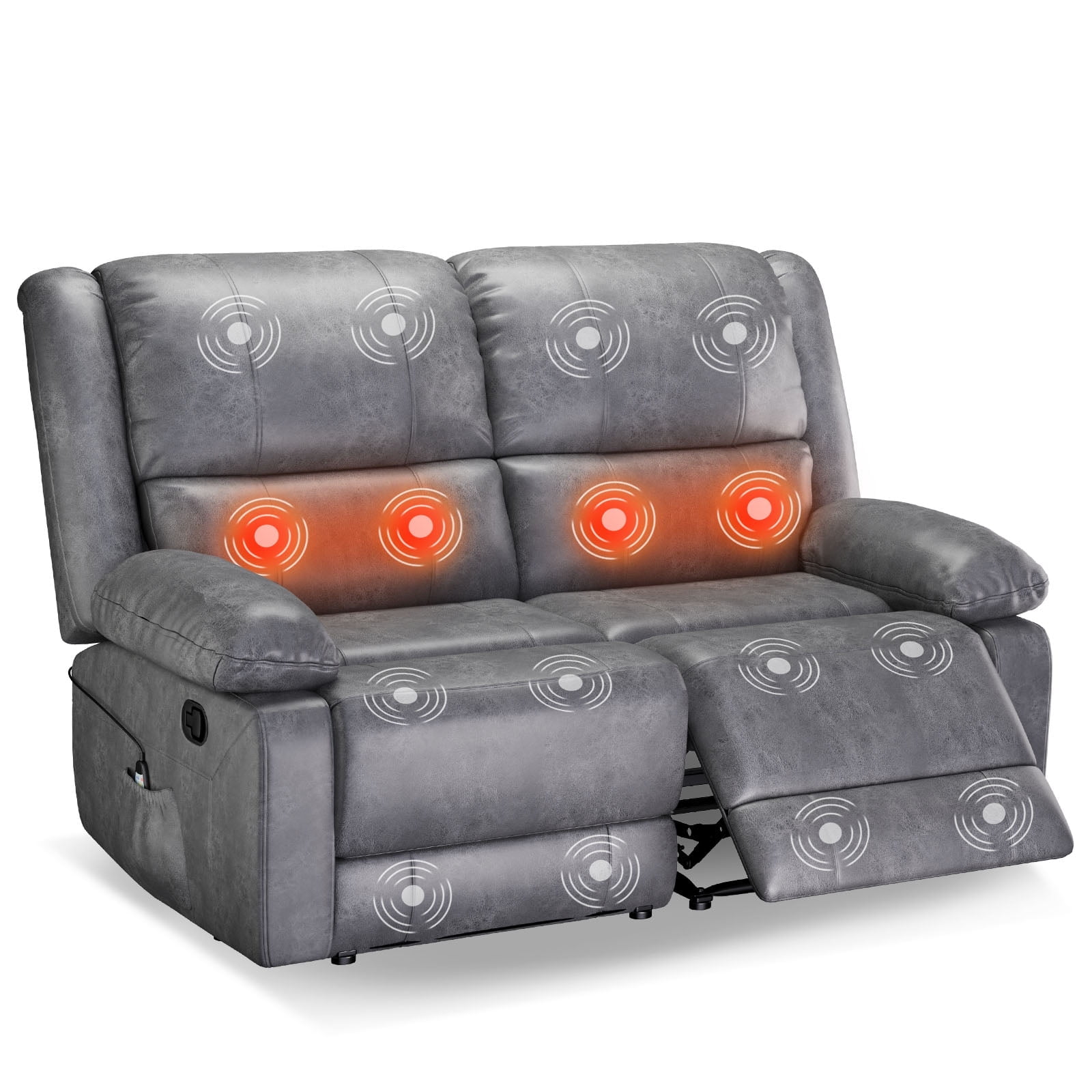 YODOLLA 2 Seat Leather Recliner Sofa with Massage Heated Function, Home ...