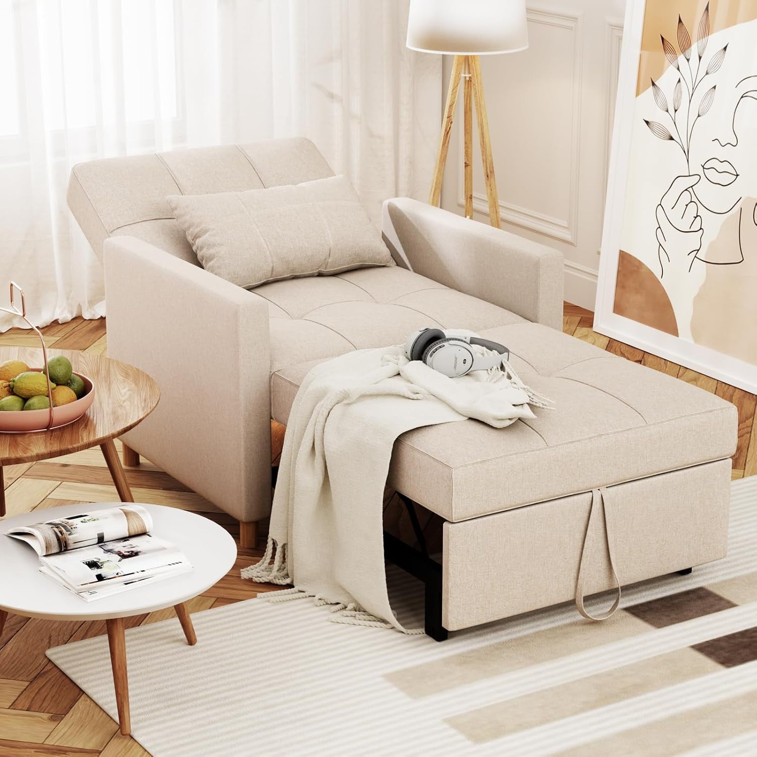 YODOLLA 3 in 1 Futon Convertible Pullout Lounger, Sleeper Sofa Chair ...