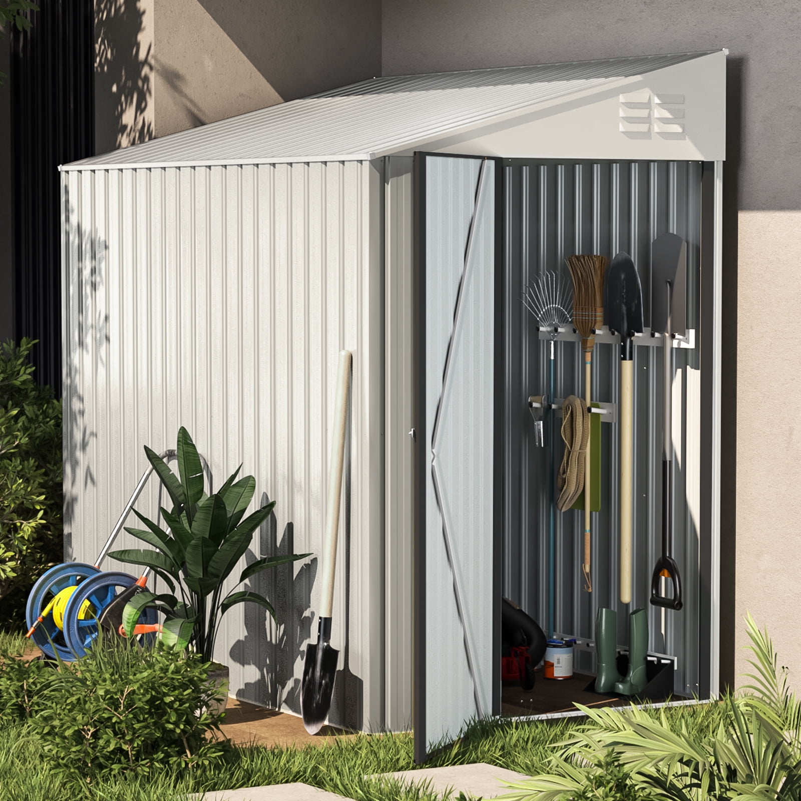 YODOLLA Aluminium Outdoor Garden Storage Shed, 4.2' x 7', Lockable Door ...