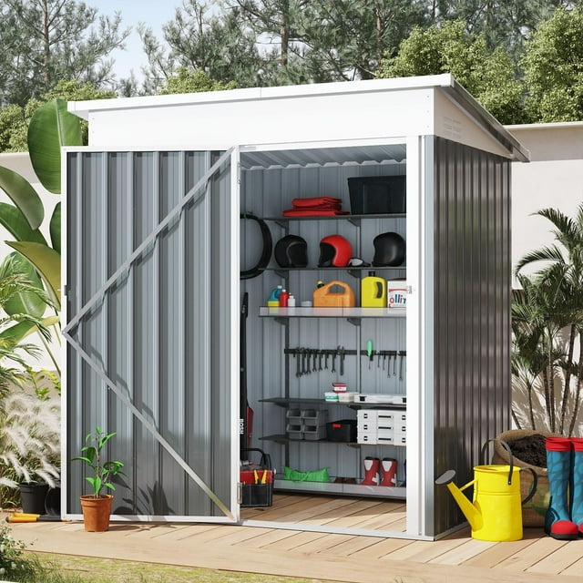 YODOLLA 5 x 3 ft. Outdoor Metal Steel Storage Shed with Sliding Roof ...