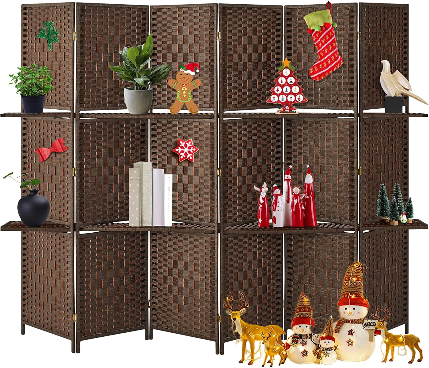 YODOLLA 6 Panel Room Divider, Extra Tall & Wide, Portable with Storage ...