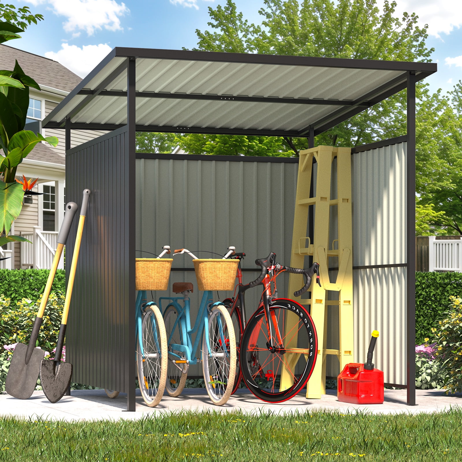 YODOLLA 6' x 6' Outdoor Storage Shed,Small Lean to Hardtop Bike Tool ...