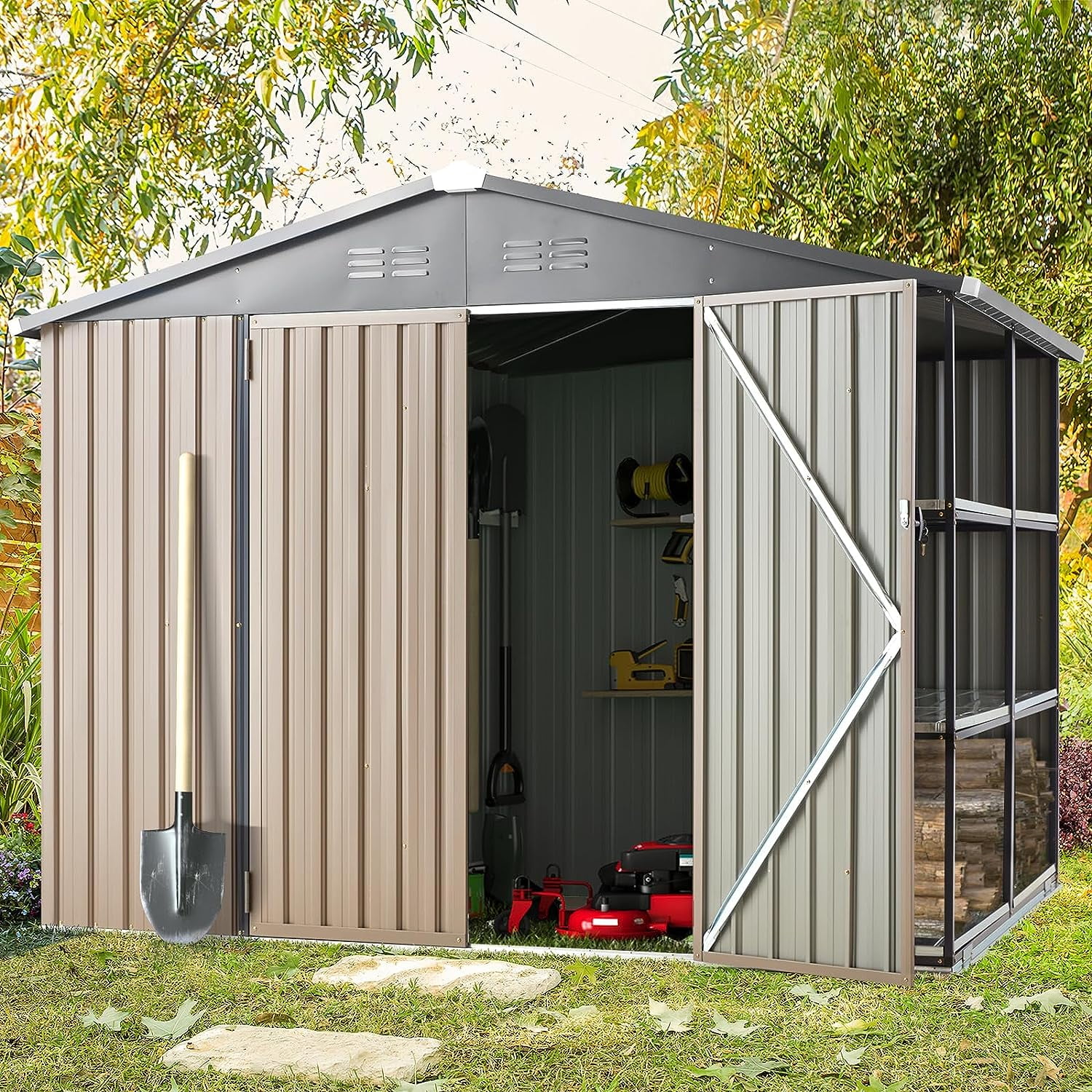 YODOLLA 6 x 8 Outdoor Storage Shed with Rack & Australia | Ubuy