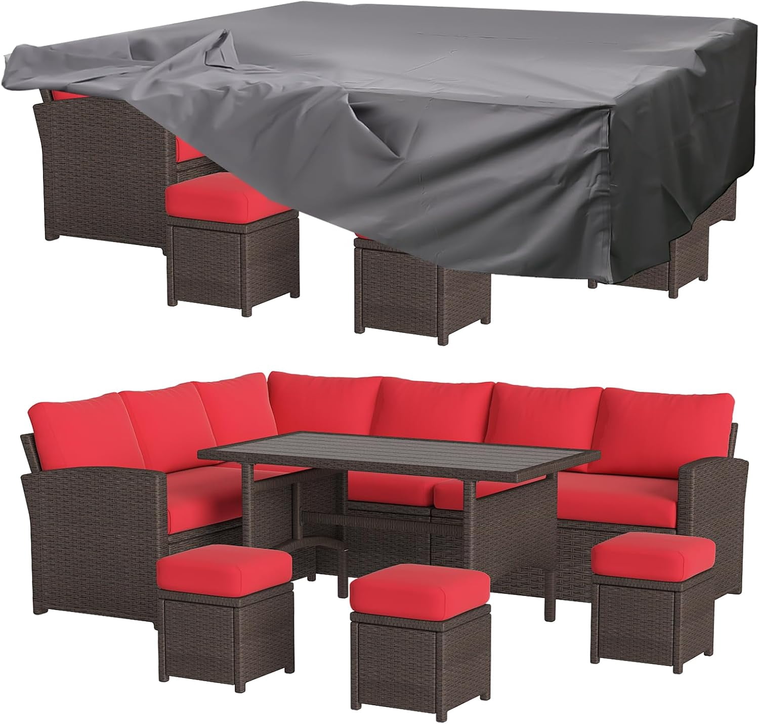 YODOLLA 7-Piece Patio Conversation Set with Dining Table and ...