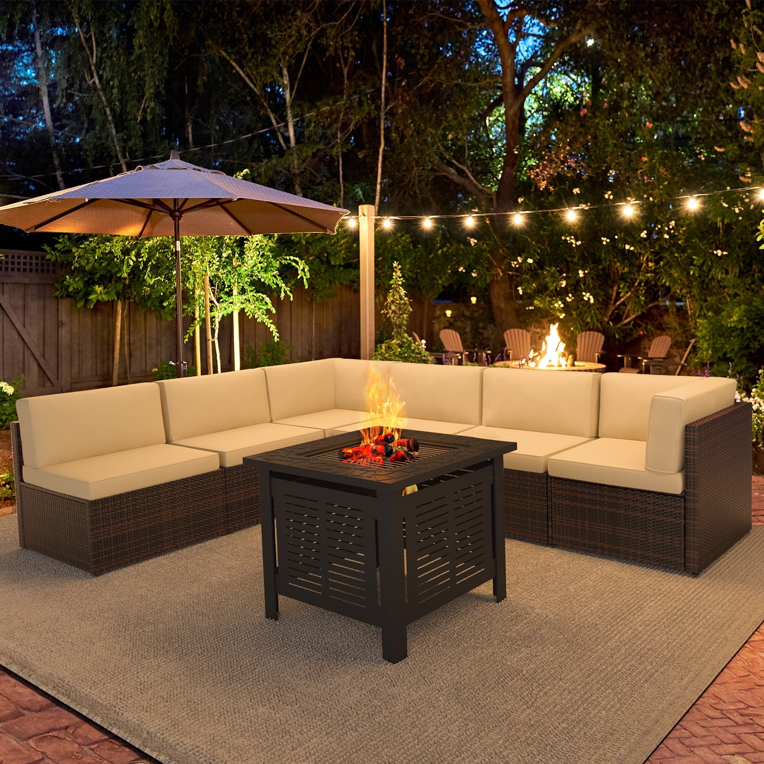 YODOLLA 7-Piece Patio Furniture Set with 30" Fire Pit Table, Rattan ...