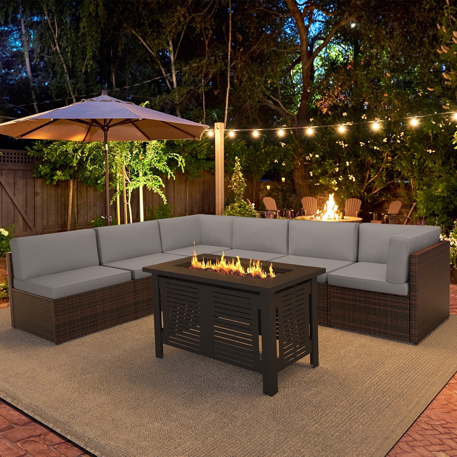 YODOLLA 7-Piece Patio Furniture Set with 43" Fire Pit Table, Rattan ...