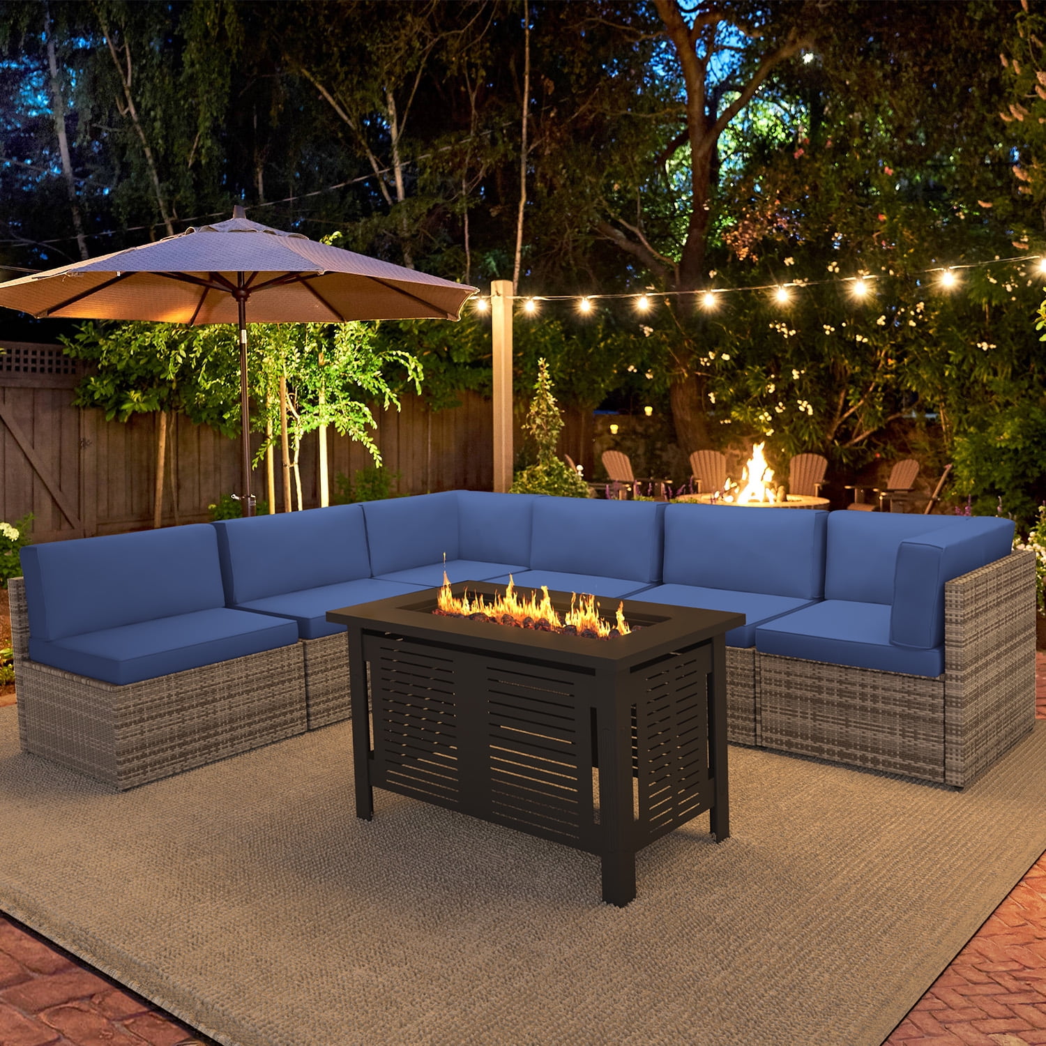 YODOLLA 7-Piece Patio Furniture Set with 43" Fire Pit Table, Rattan ...
