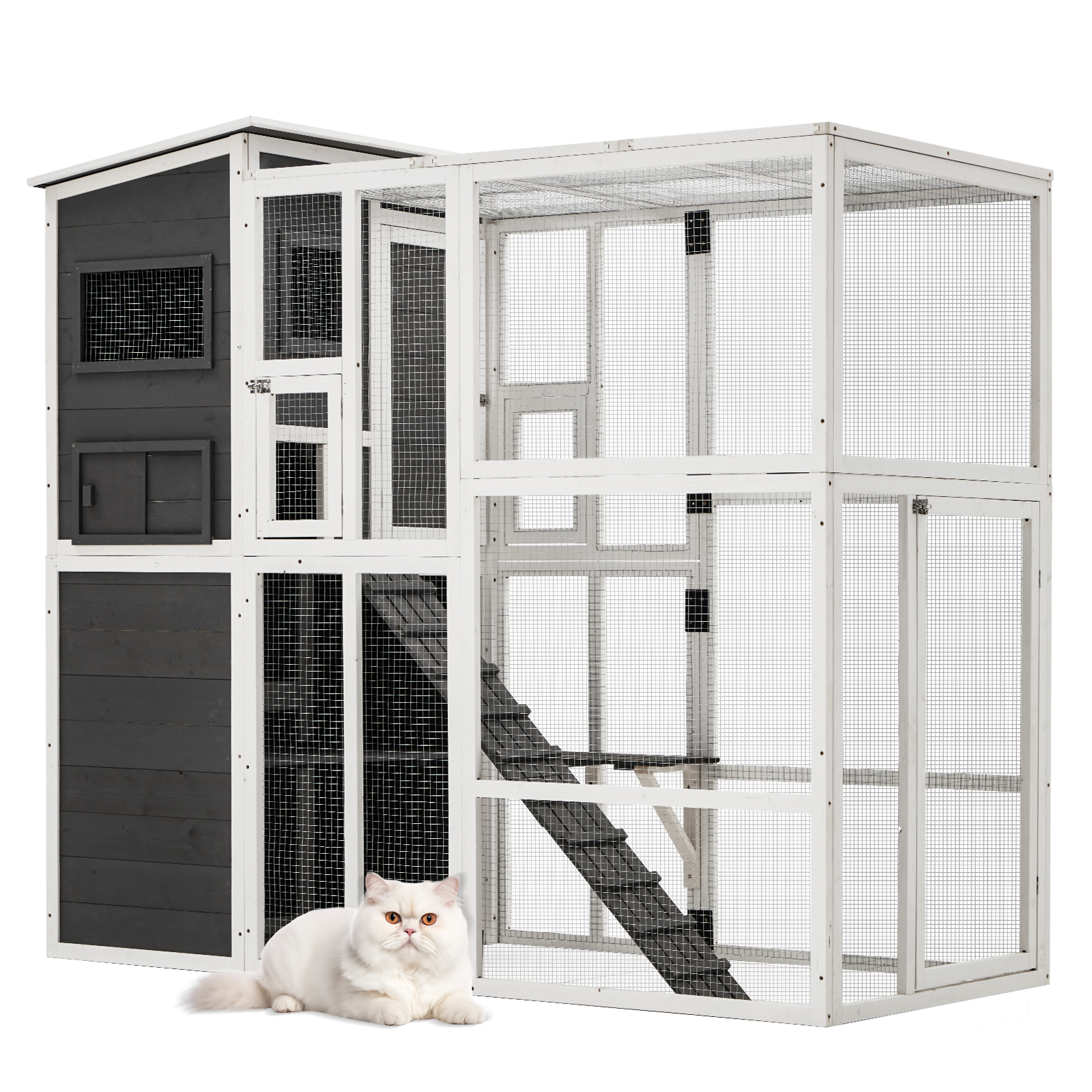 Haverchair Cat Enclosure Outdoor Catio Large Wooden Cat House with ...
