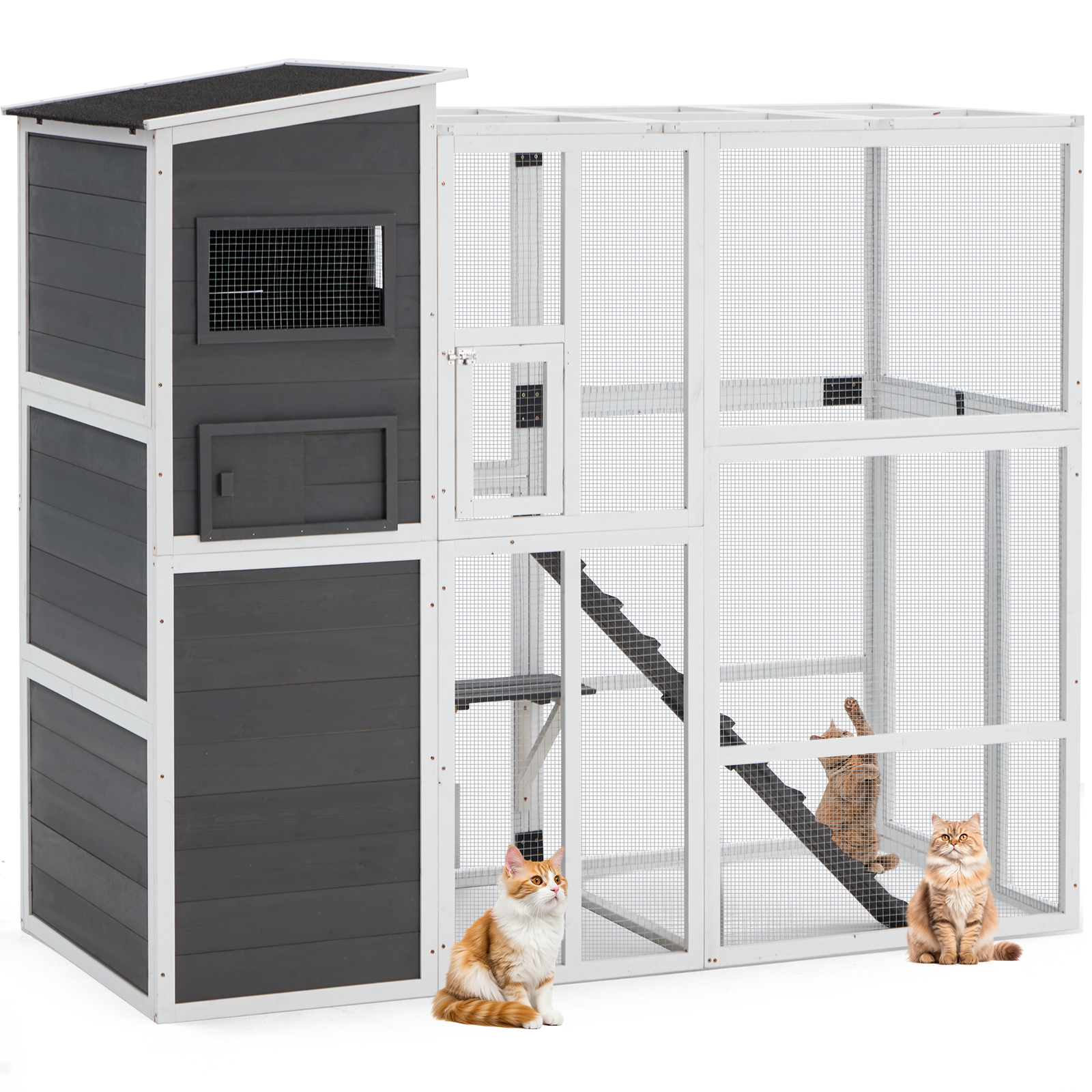 Pefilos 110" Large Weatherproof Cat Run for Outdoor, Wood Cat Houses ...