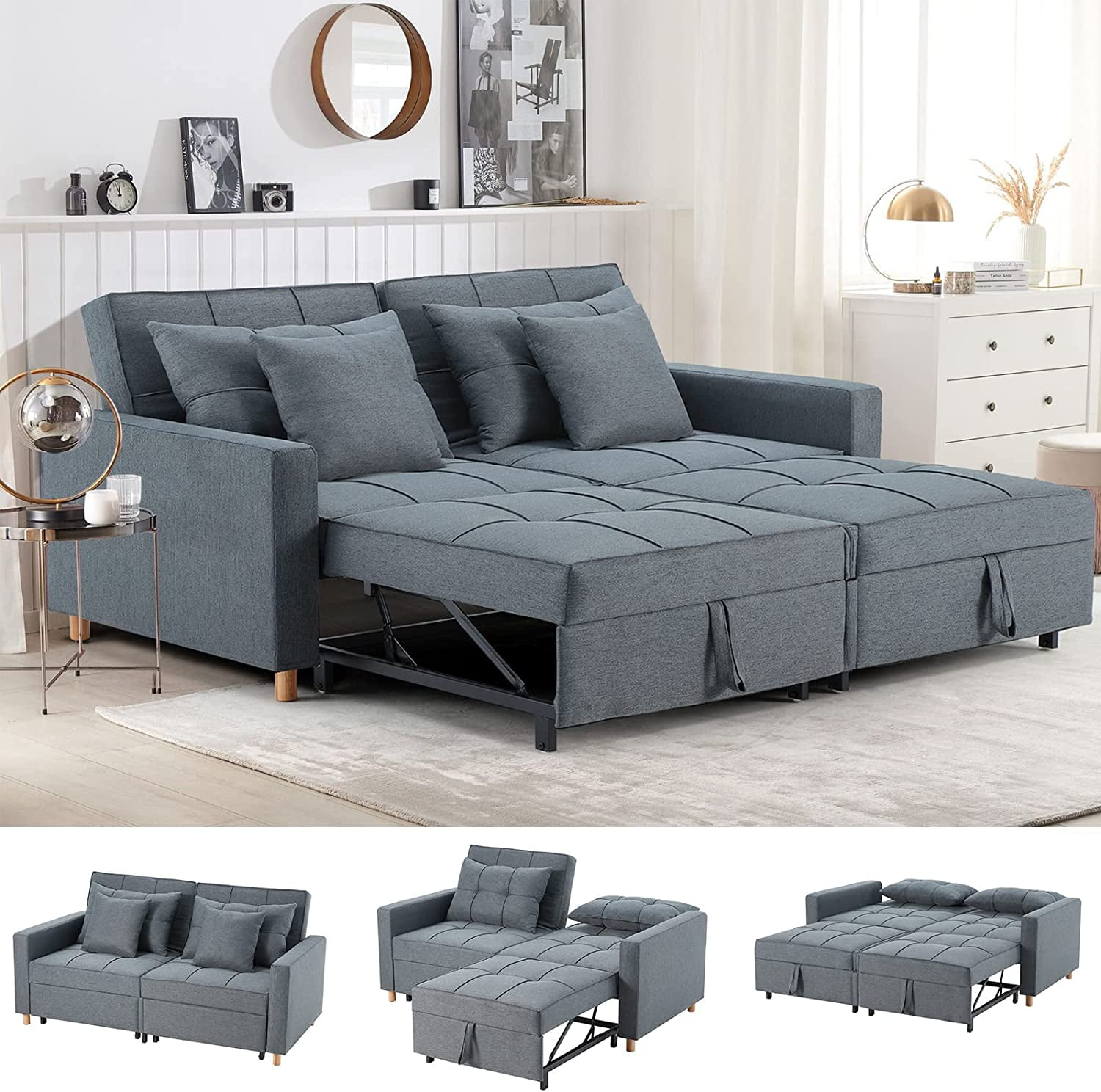 YODOLLA 71" Sleeper Sofa Bed & 3-in-1 Futon Pull Out Couch for Living ...