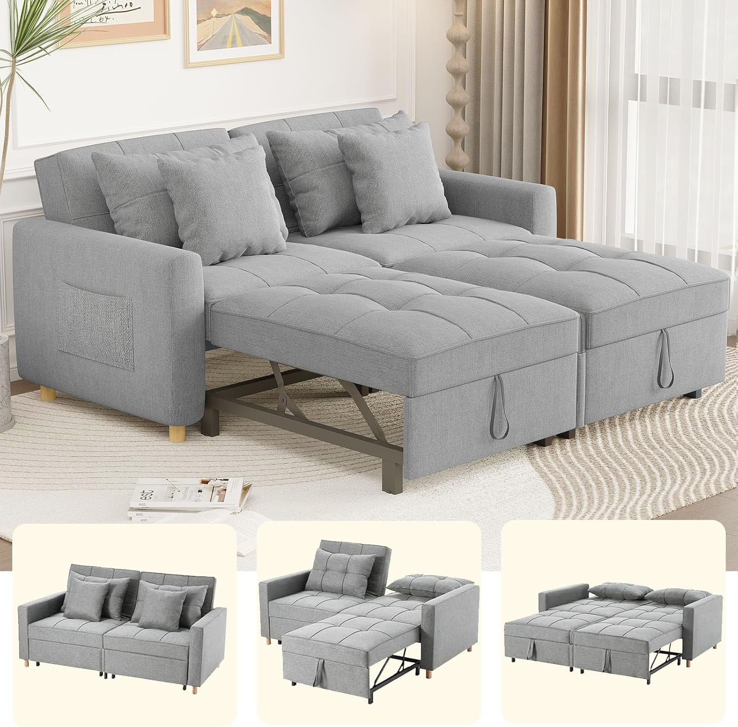 YODOLLA 3-in-1 Futon Pull Out Couch & 71" Sleeper Sofa Bed for Living ...
