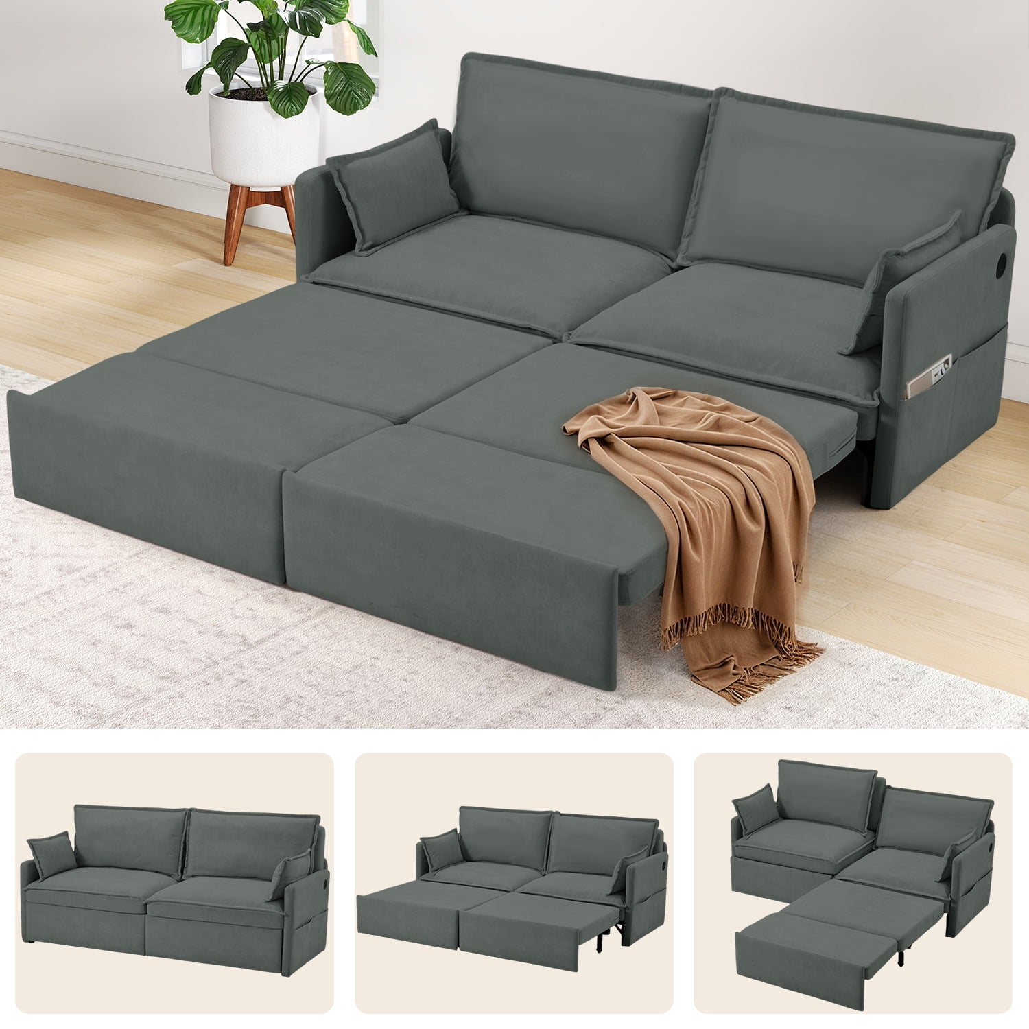 YODOLLA 72" 3 in 1 Convertible Sofa Bed with Pull Out Coach Bed ...