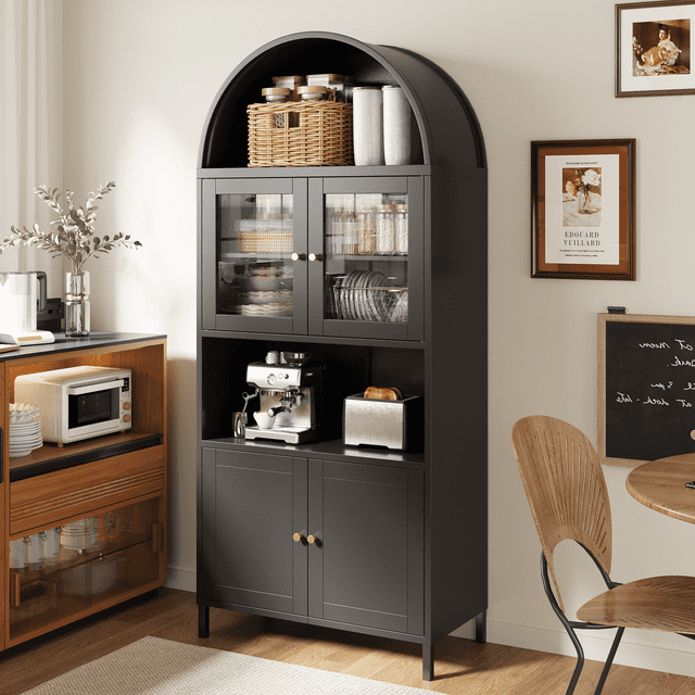 YODOLLA 73" Metal Arched Cabinet,Storage Display Arched Bookcase with ...