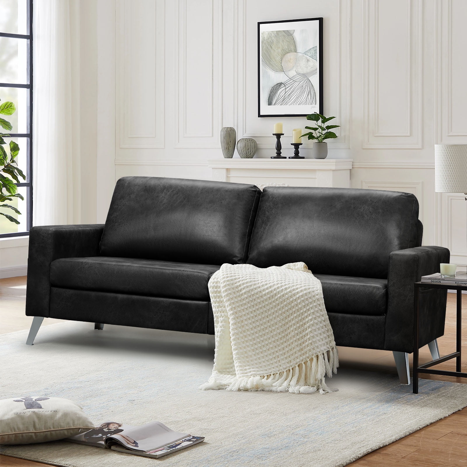 "YODOLLA Extra Deep Set Large 79"" Black Sectional Sofa, Modern 3 ...