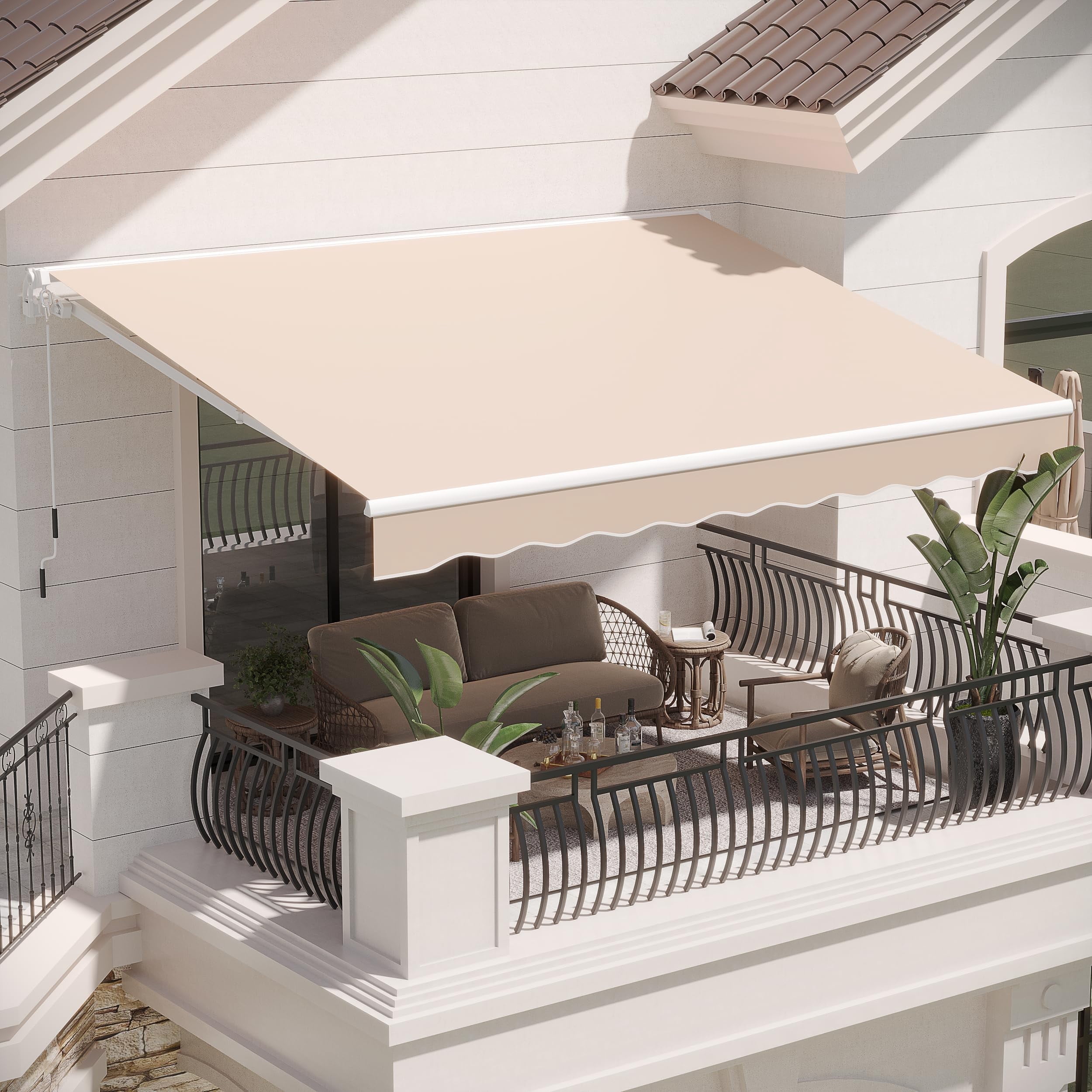 YODOLLA 8.2' X 6.5' Patio Awning Retractable Sun Shade Awning Cover ...