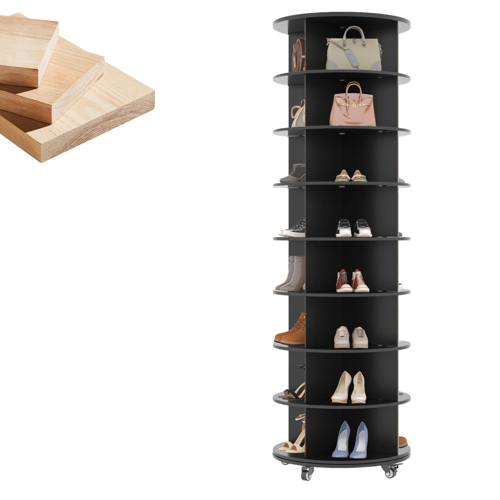 YODOLLA 8 Tier Rotating Shoe Rack with 4 Universal Casters, 360 ...