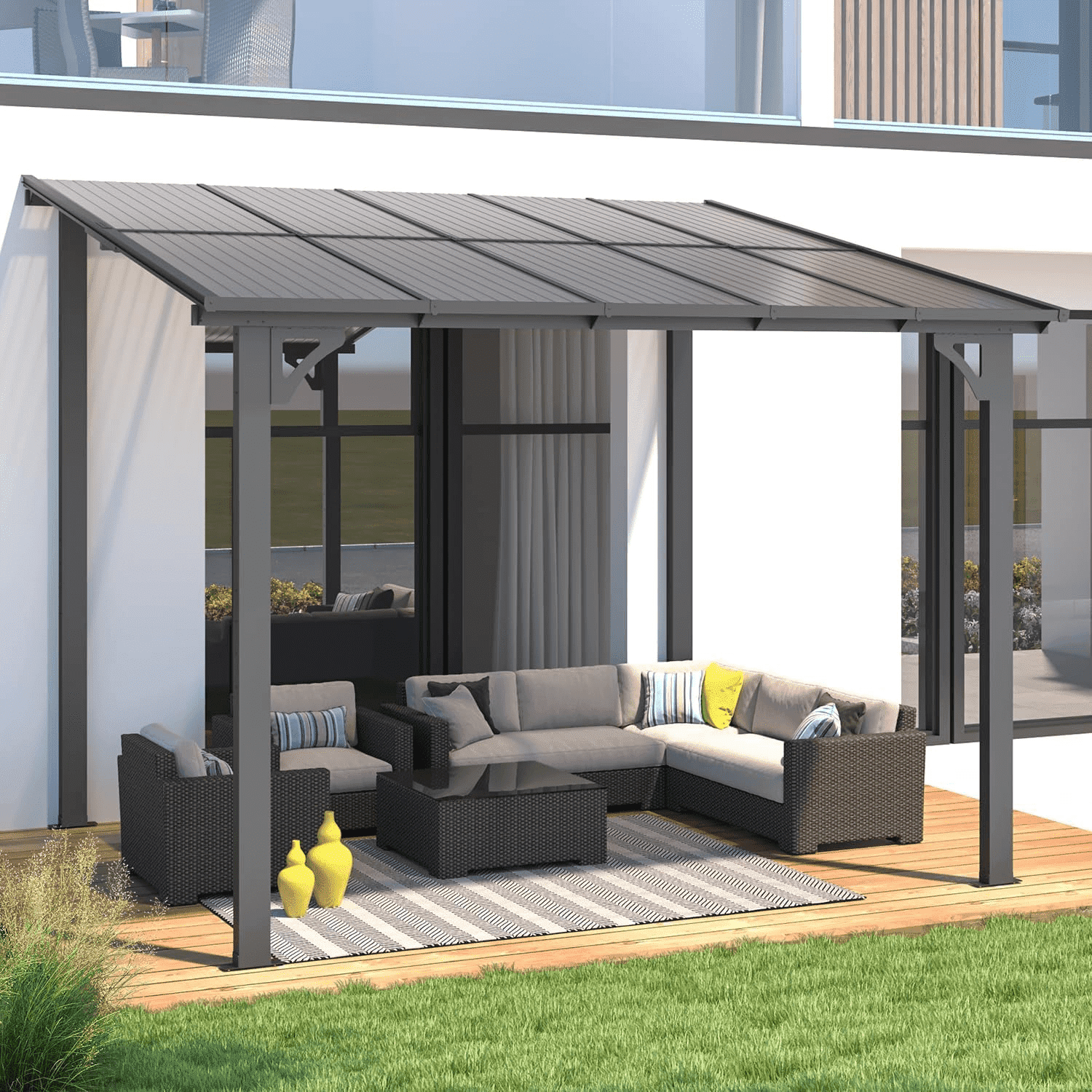 YODOLLA 8' x 10' Hardtop Gazebo Outdoor Aluminum Pergola For Garden ...