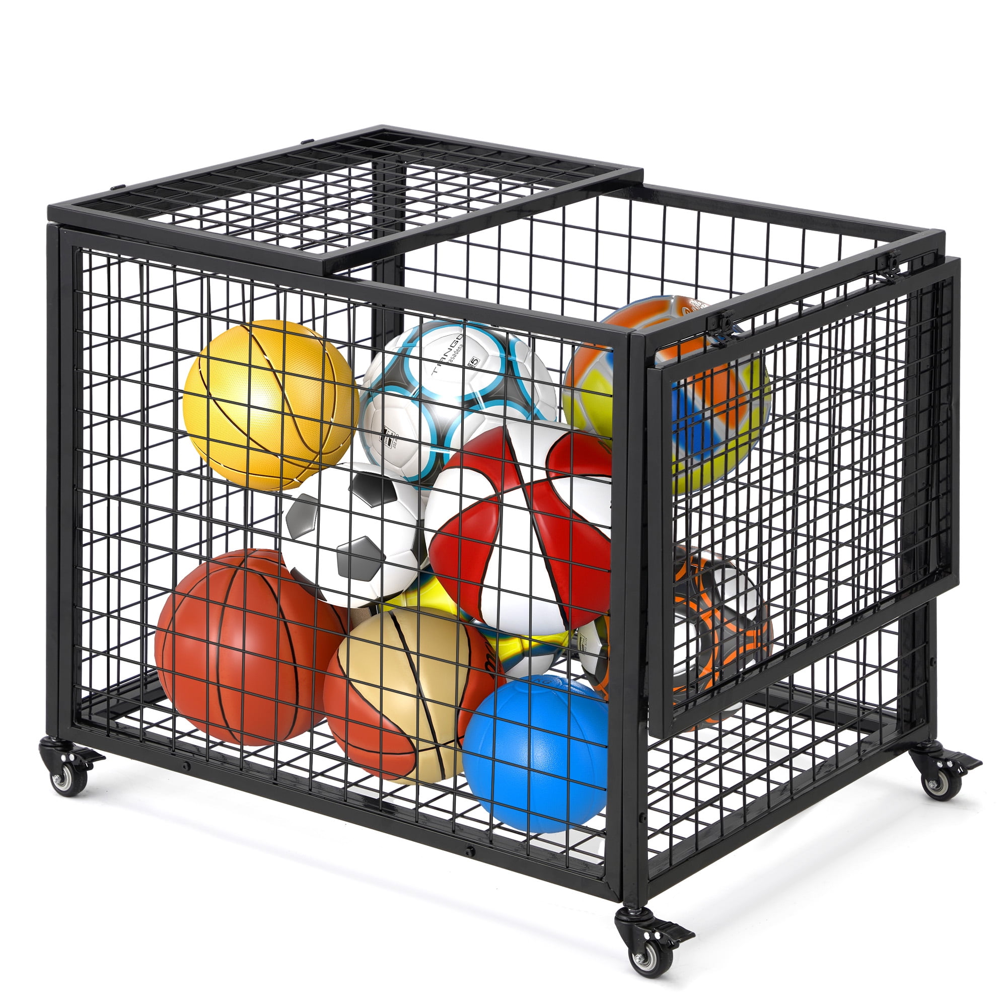 YODOLLA Ball Cart Storage, Rolling Basketball Bin with Wheels for ...