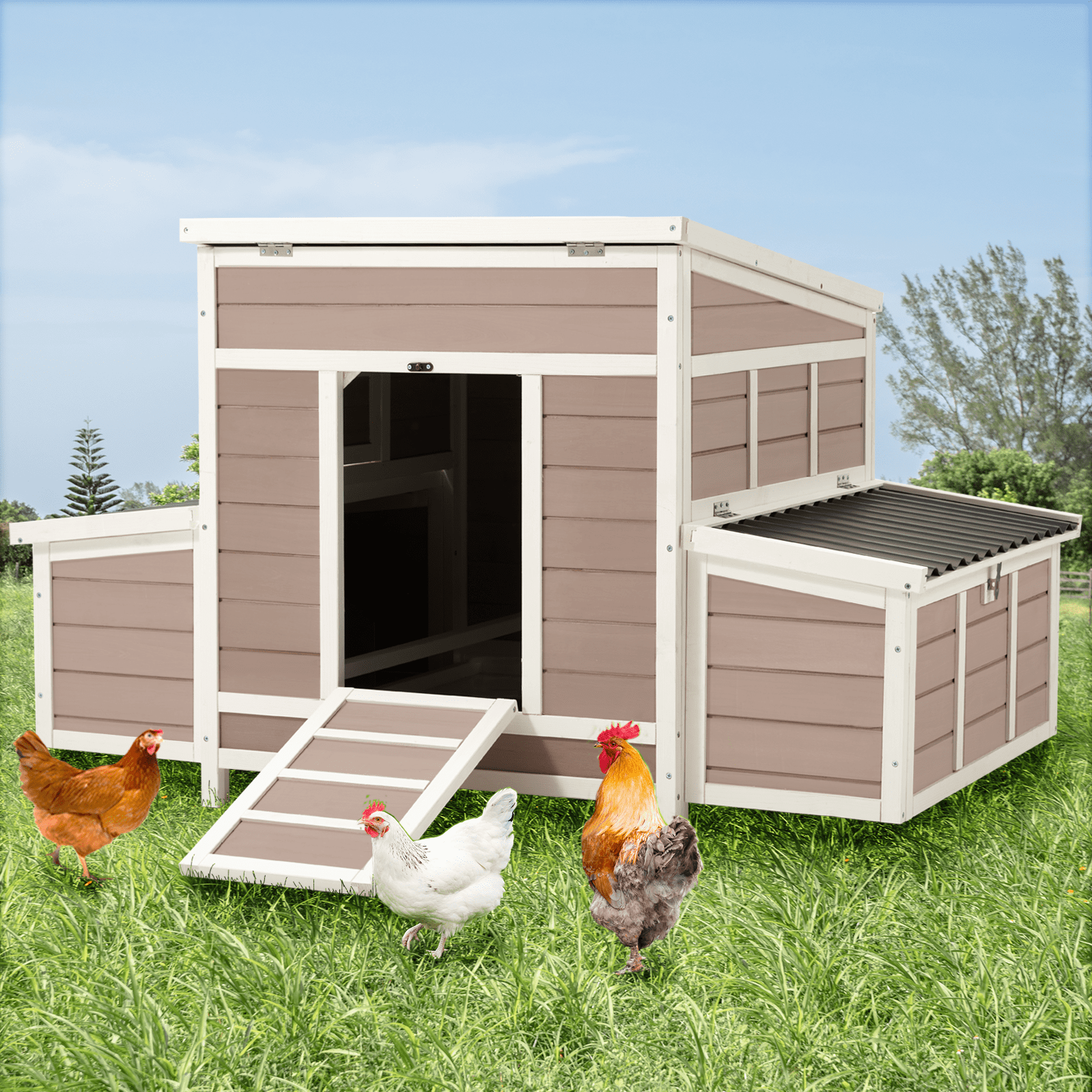 YODOLLA Chicken Coop 56" Large Wooden Chicken Hutch with 6 Nesting ...