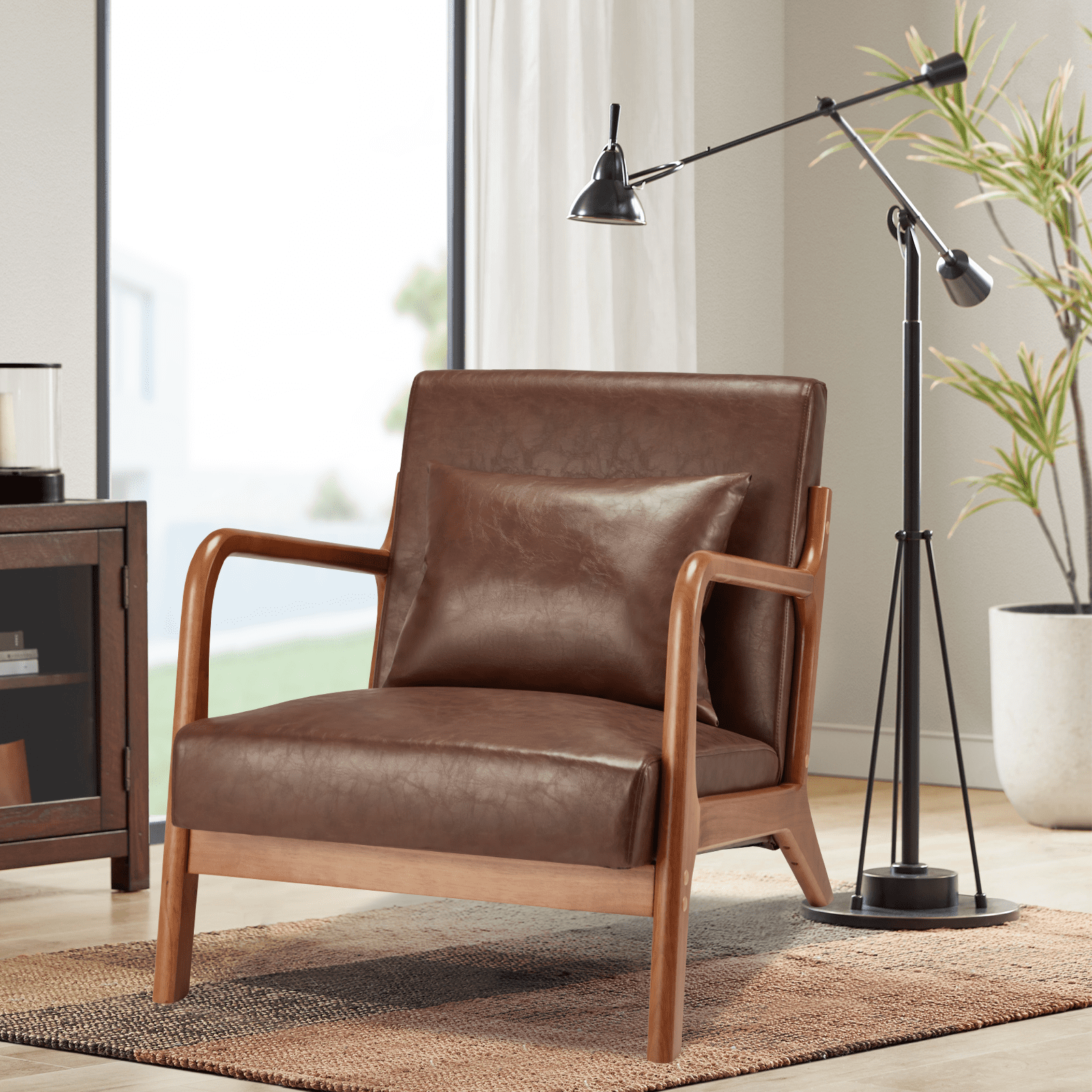 YODOLLA Faux Leather Accent Chair Mid Century Modern Living Room Chair ...