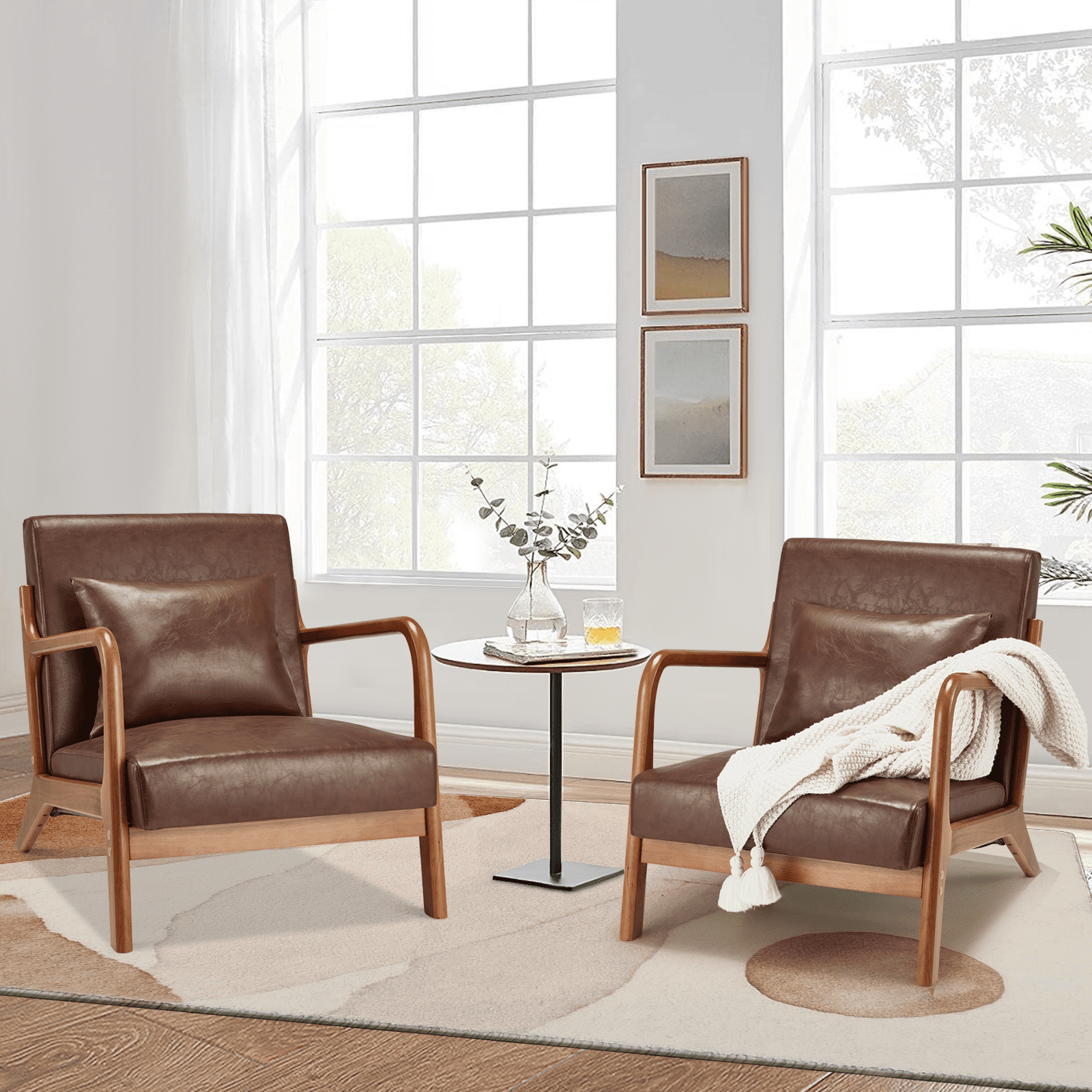 YODOLLA Faux Leather Accent Chair Set of 2, Mid Century Modern Living ...