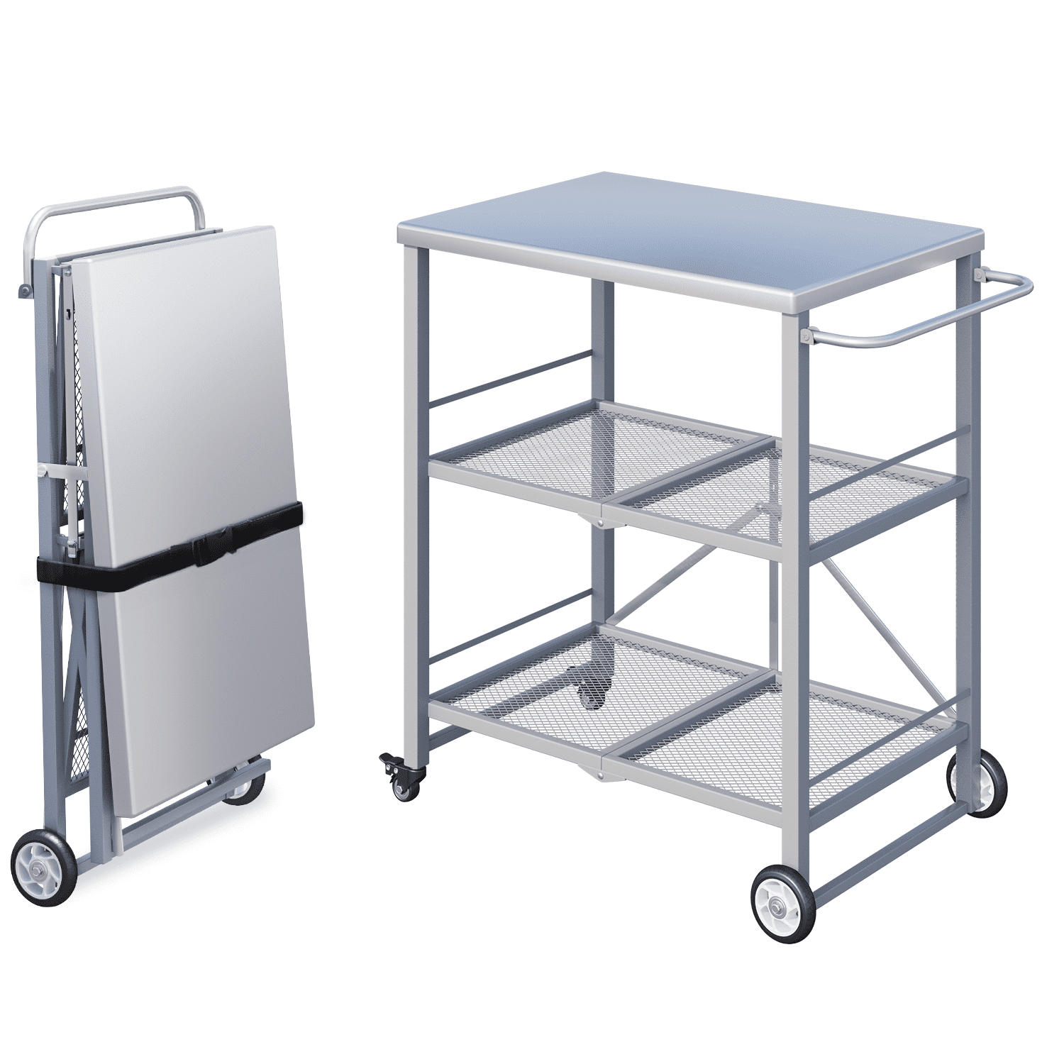 YODOLLA Foldable Outdoor Grill Cart 3 Tiers Stainless Steel Rolling ...