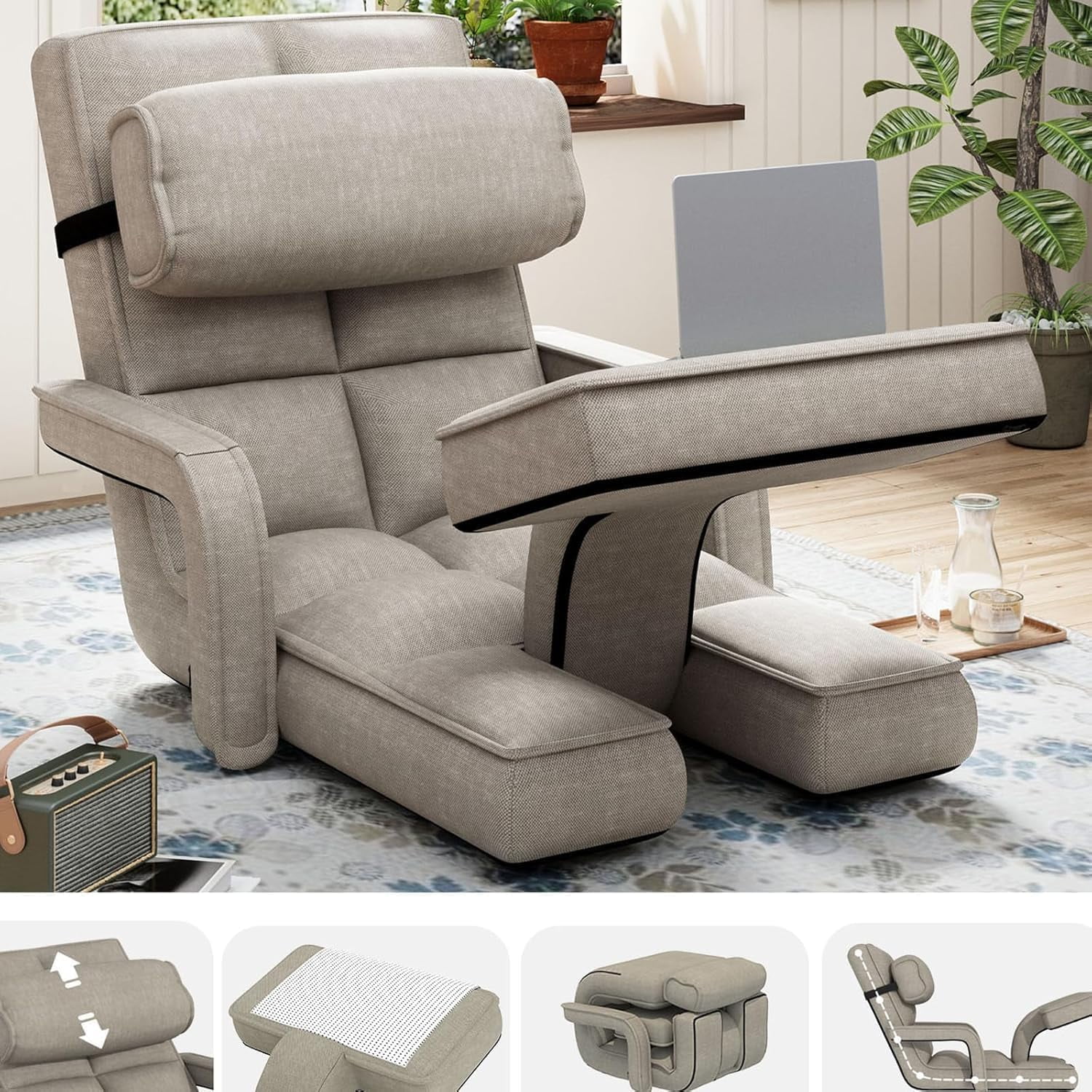 YODOLLA Folding Gaming Chair with 14-Level Adjustable Backrest, Padded ...