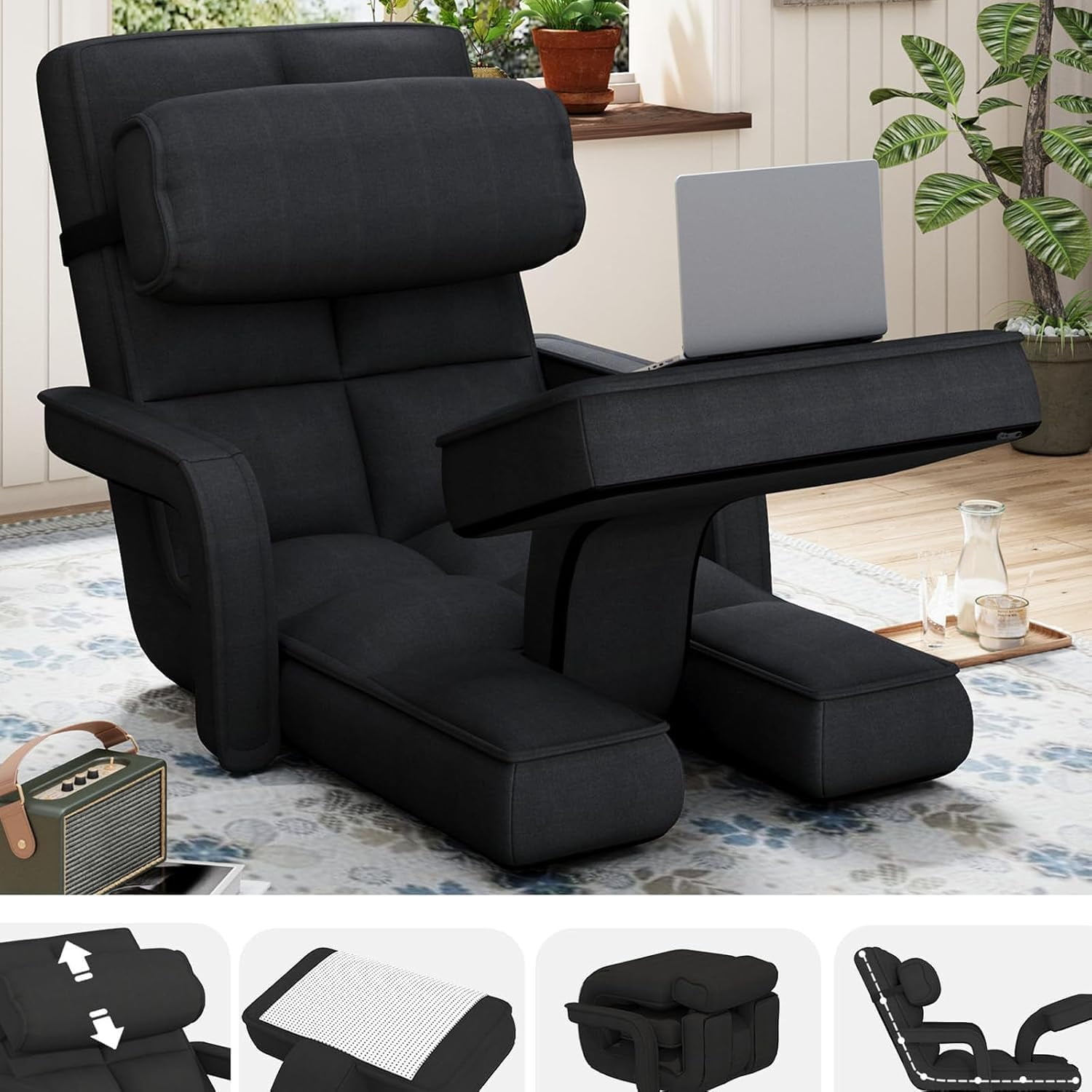 YODOLLA Folding Gaming Chair with 14-Level Adjustable Backrest, Padded ...