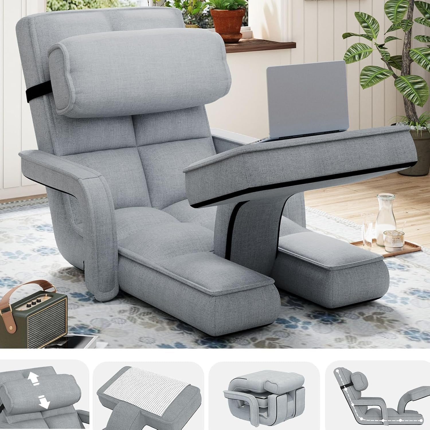 YODOLLA Folding Gaming Chair with 14-Level Adjustable Backrest, Padded ...