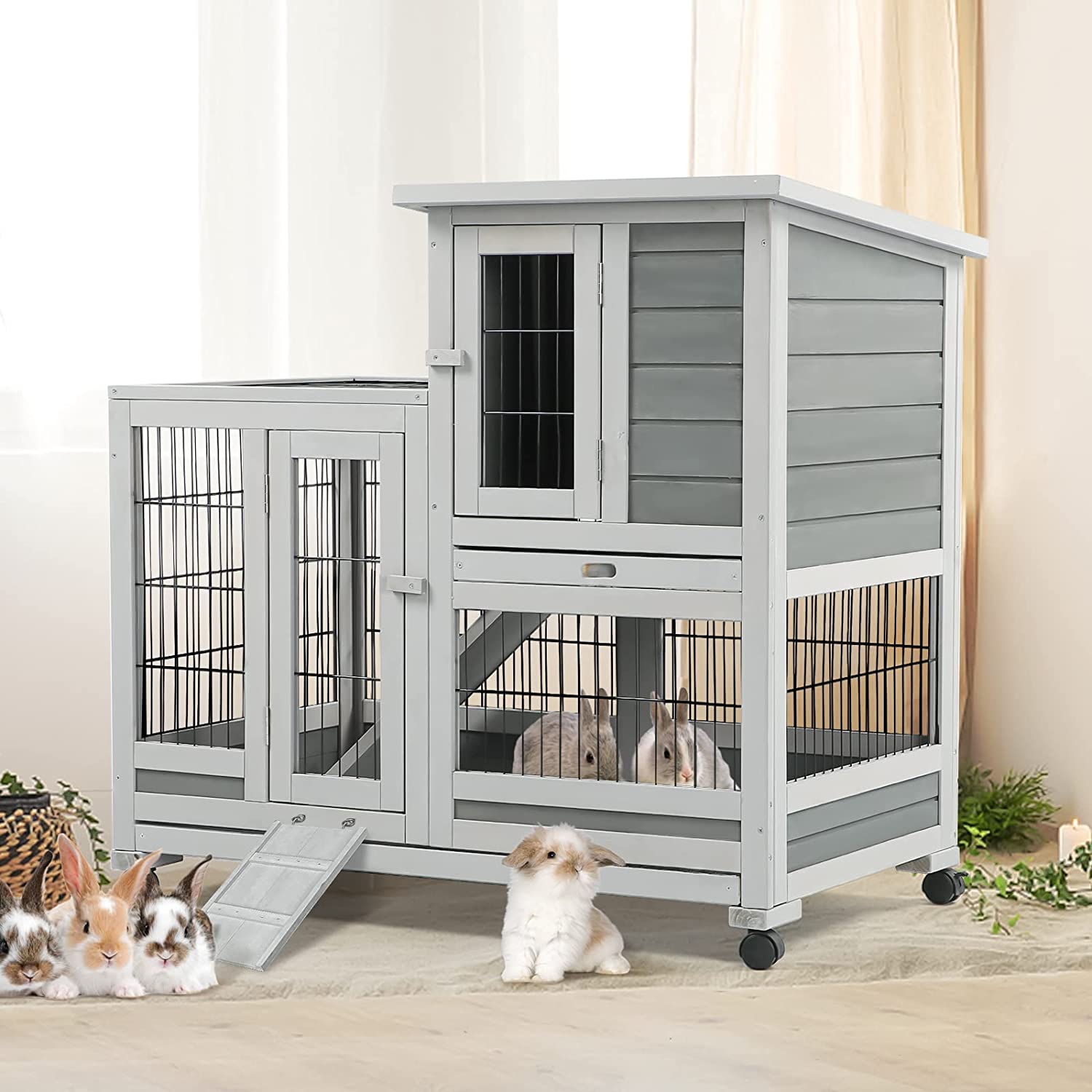 vidaXL Outdoor Rabbit Hutch Small Animal House Pet Cage 3 Layers Wood ...
