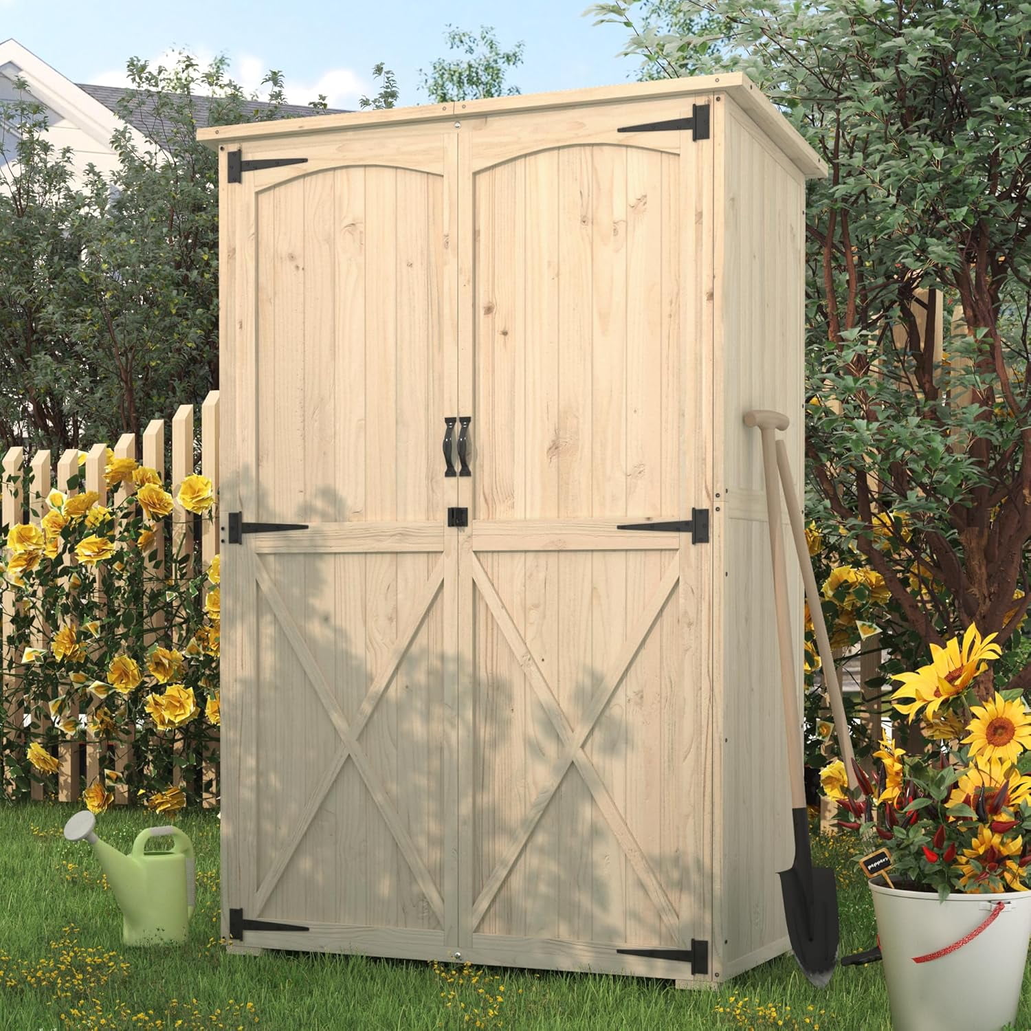 YODOLLA Large Outdoor Wooden Storage Shed with Waterproof Roof ...