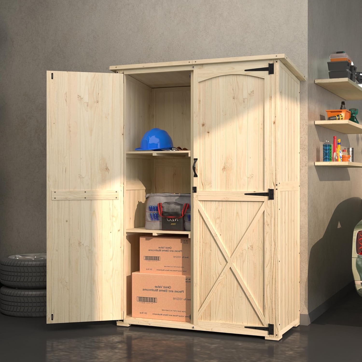YODOLLA Large Outdoor Wooden Storage Shed with Waterproof Roof ...