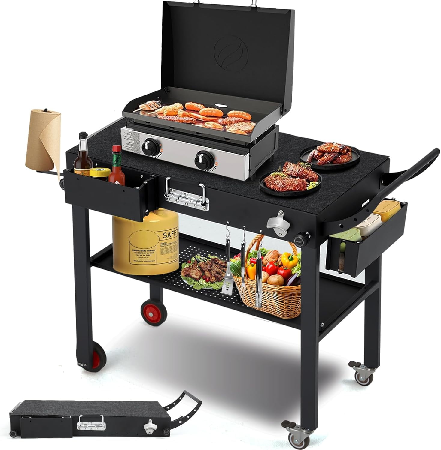 YODOLLA Outdoor Grill Cart, Portable Grill Table for Outside, Griddle ...