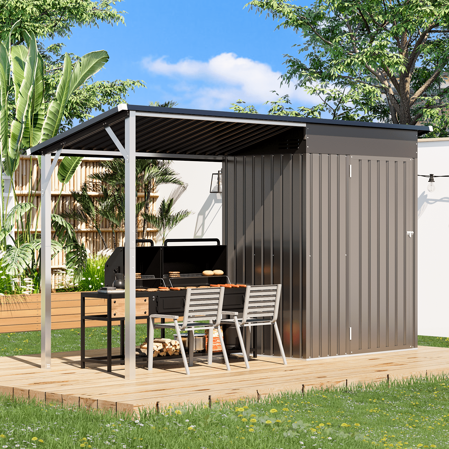 YODOLLA Outdoor Open-Sided Storage Shed, 3x5 Sheds & Outdoor Storage ...