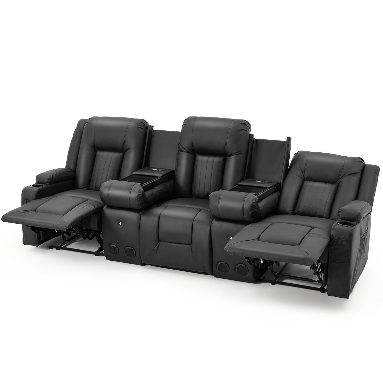 YODOLLA Reclining Sofa with 2 Console&Bluetooth Speakers, Manual RV ...