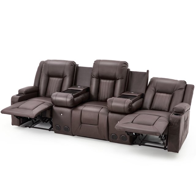 YODOLLA Reclining Sofa with 2 Console&Bluetooth Speakers, Manual RV ...