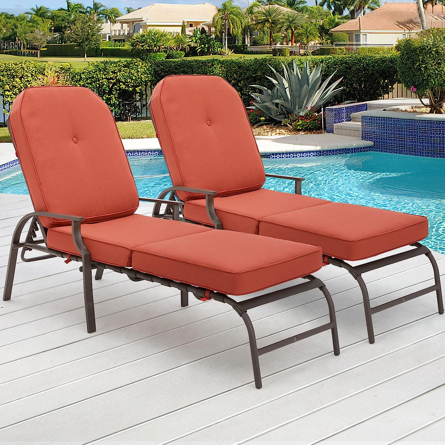 Gymax 2PCS Patio Adjustable Rattan Recliner Chaise Lounge Chair w ...
