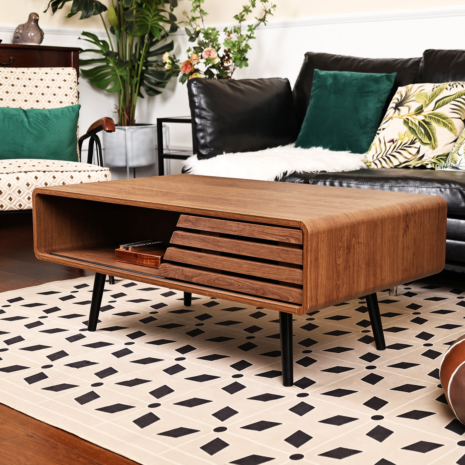 YOEEMZ Wood Rectangle Coffee Table with Storage, Mid Century Modern ...