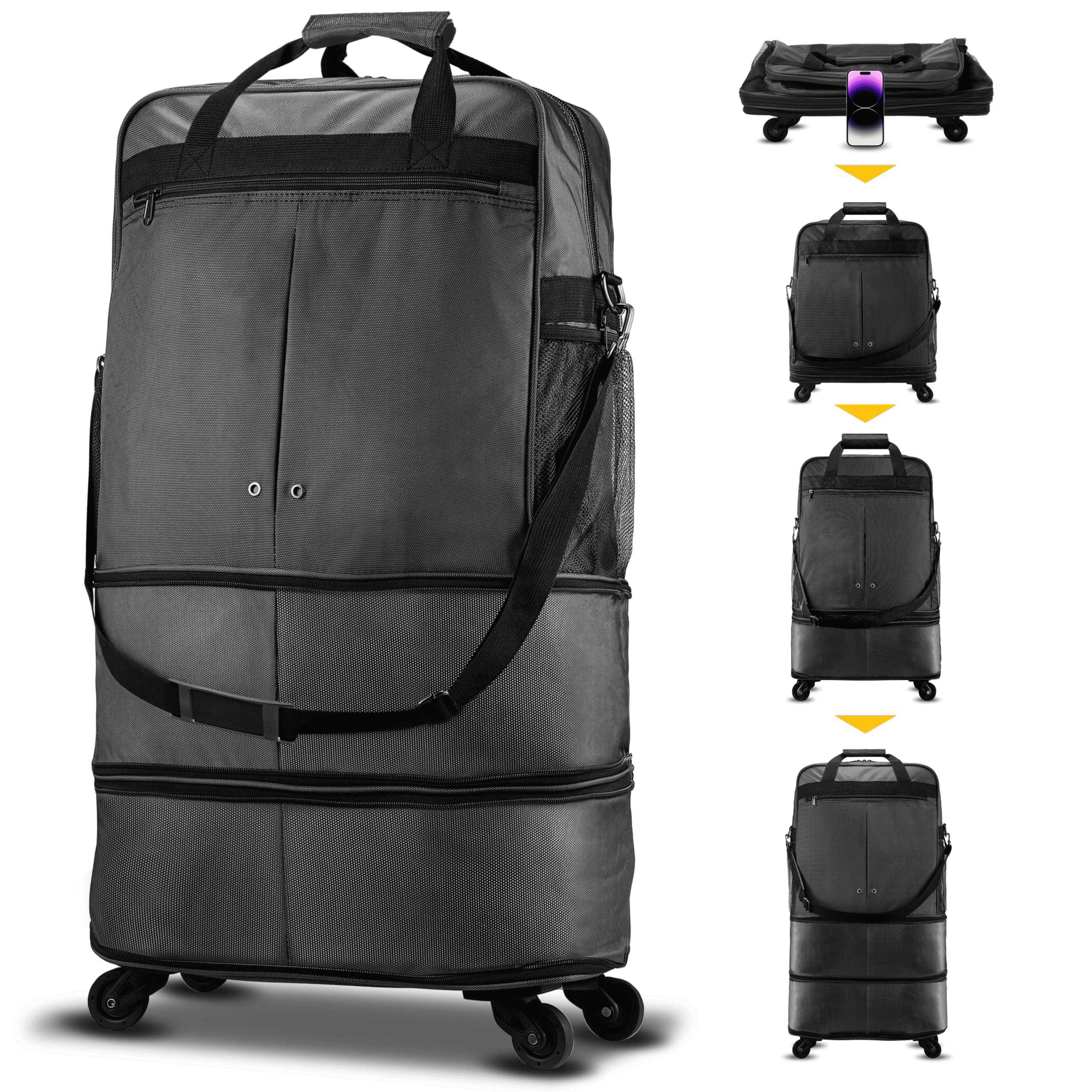YOETEY 3-Layer Expandable Foldable Luggage Bag, Rolling Suitcase for ...