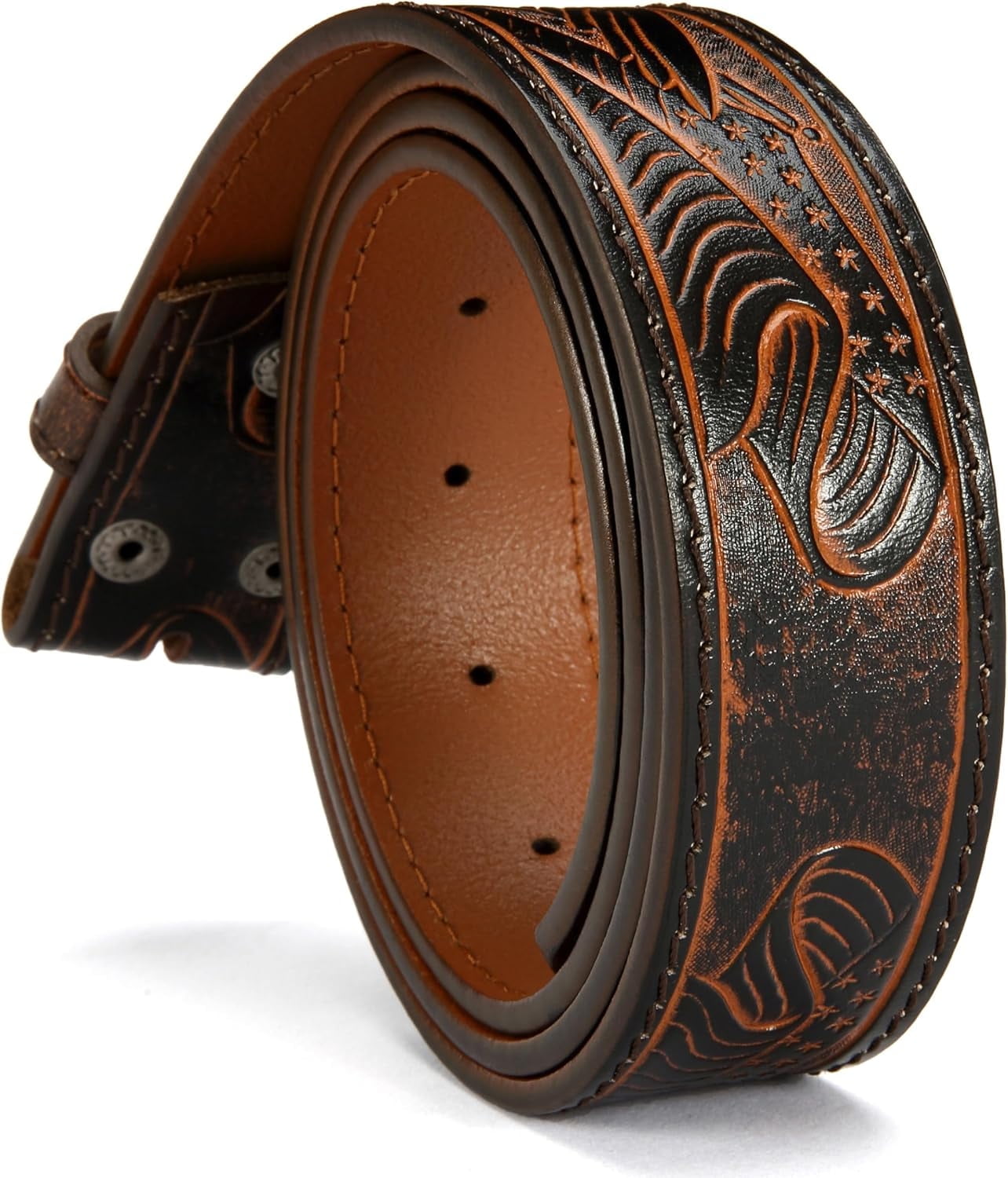 YOETEY Mens Western Genuine Leather Belt Without Buckle - Cowboy Belt ...