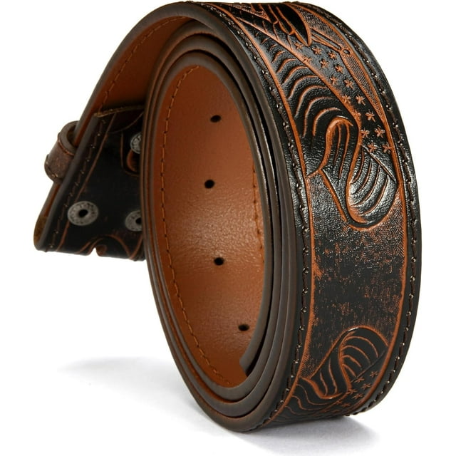 YOETEY Mens Western Genuine Leather Belt Without Buckle - Cowboy Belt ...