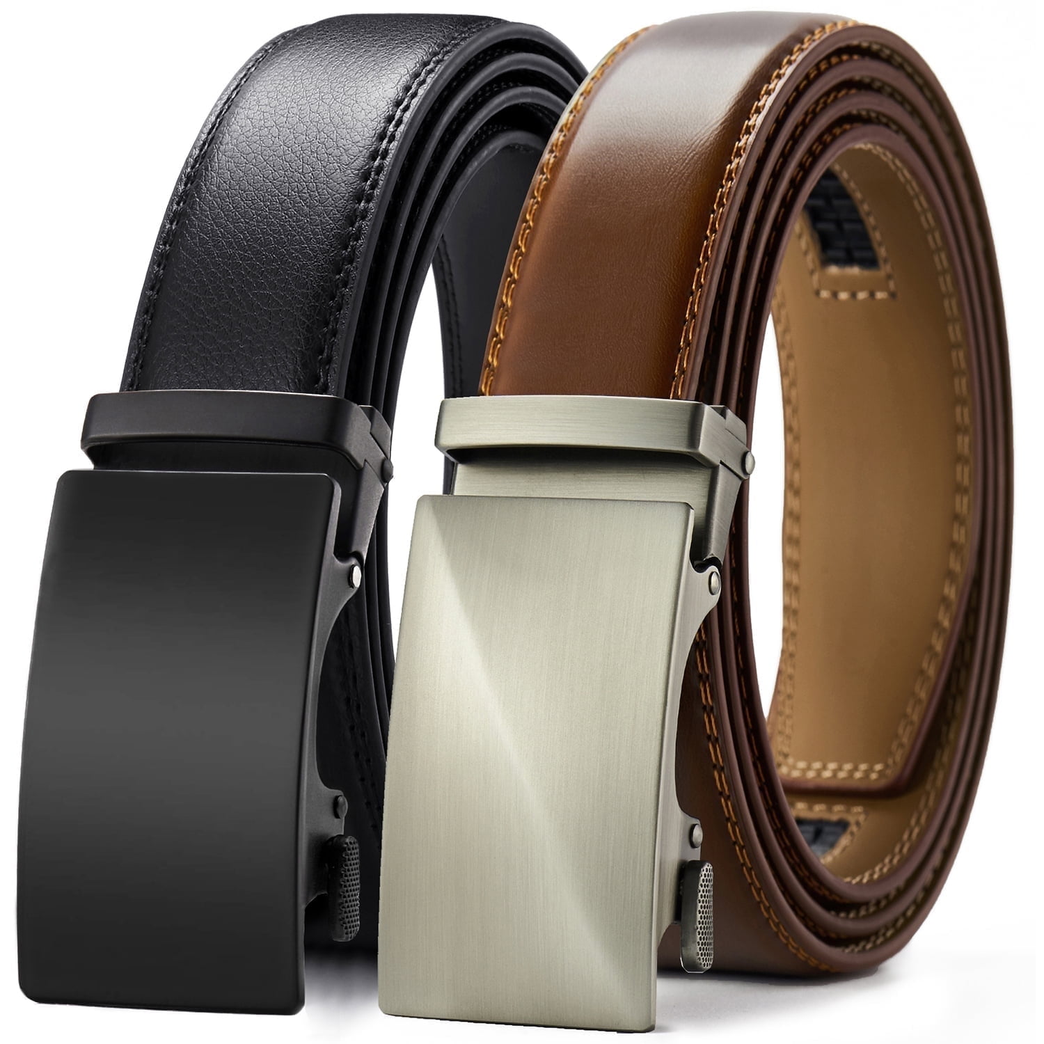 YOETEY Mens Belts 2-Pack Leather Adjustable Fit Belts - Ratchet ...