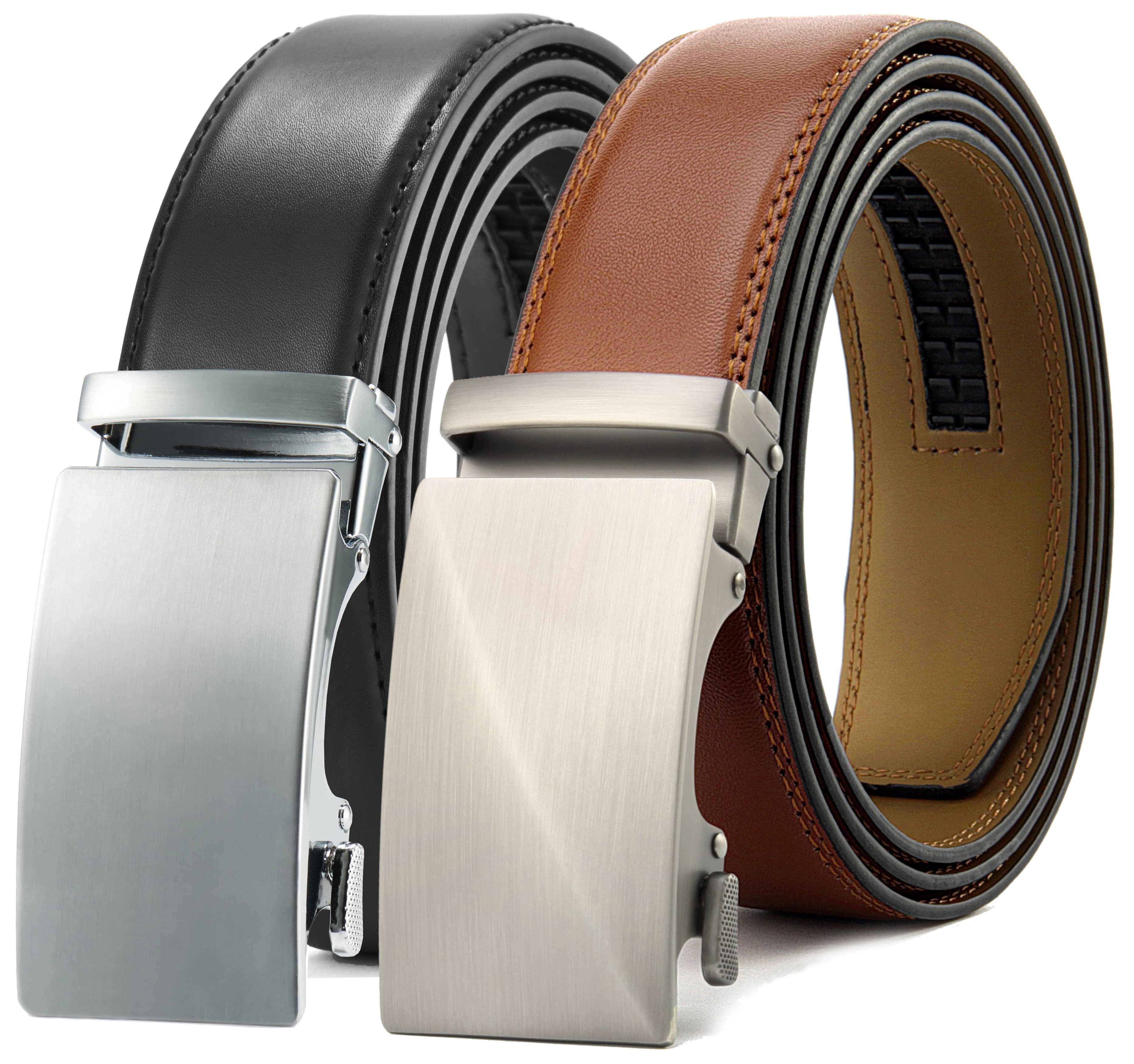 YOETEY Mens Belts 2-Pack Leather Adjustable Fit Belts - Ratchet ...