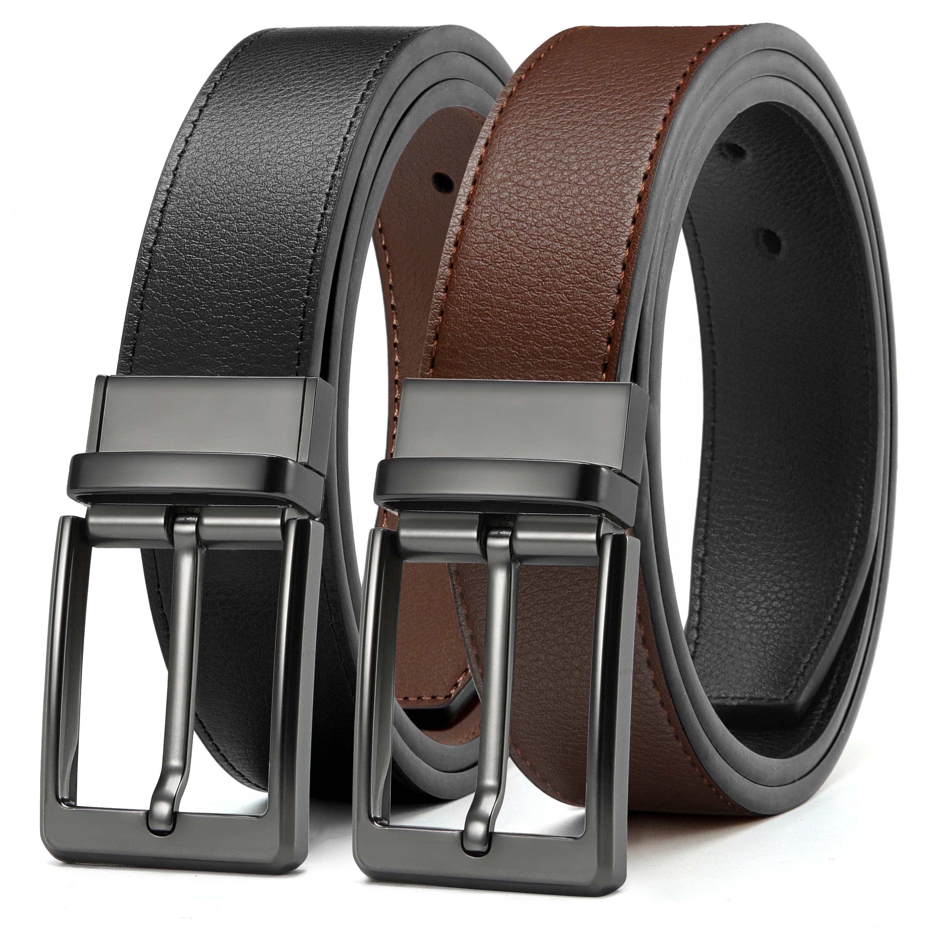YOETEY Mens Reversible Leather Belt, Adjustable 2-in-1 Style for Formal ...