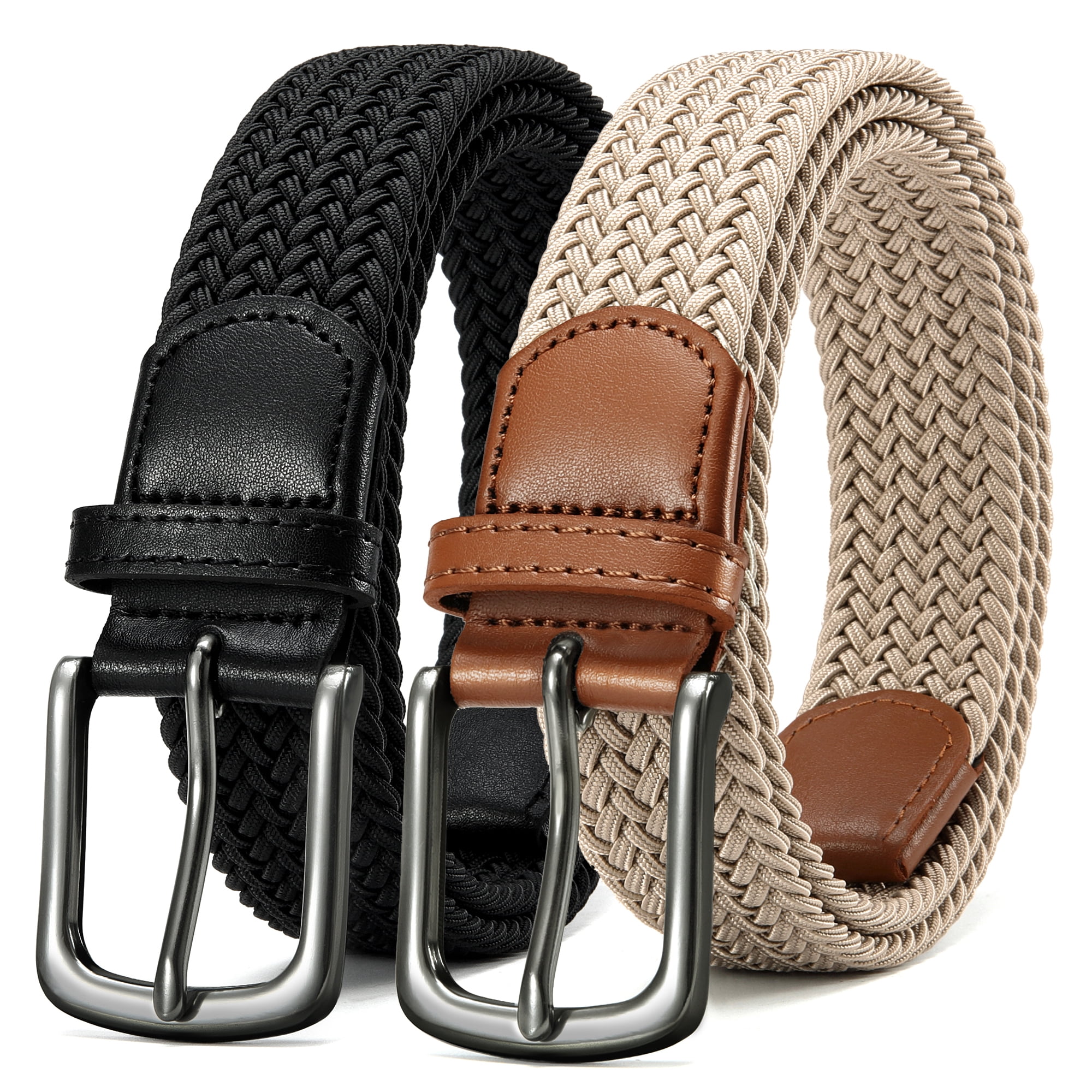 YOETEY Mens Belts Womens Belts 2 Pack, Stretch Belts Elastic Braided ...
