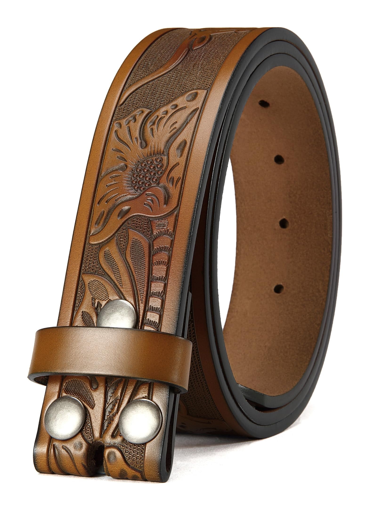 YOETEY Mens Western Genuine Leather Belt Without Buckle - Cowboy Belt ...